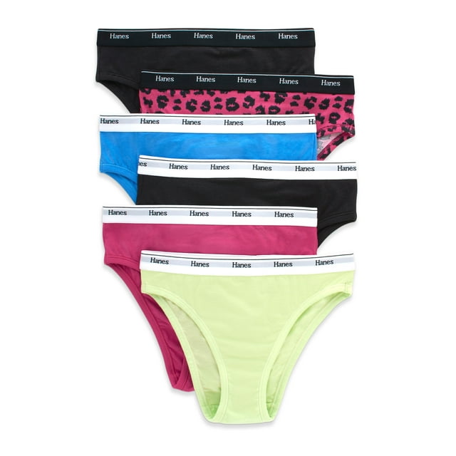 Hanes Women's Hi-Leg Underwear, Cotton Stretch, 6-Pack, Moisture ...