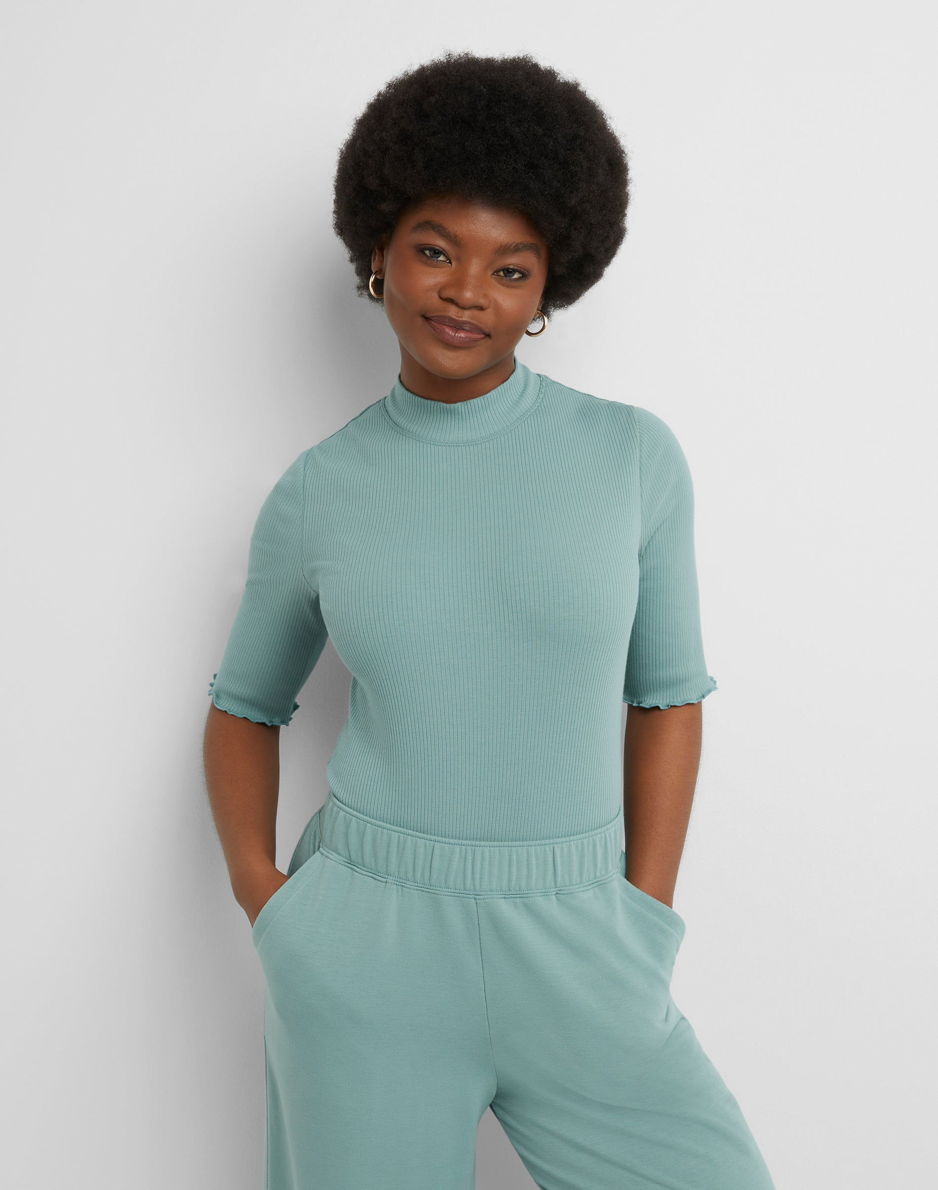 Hanes Originals Women's Mockneck Rib Bodysuit Salt Pool Green M ...