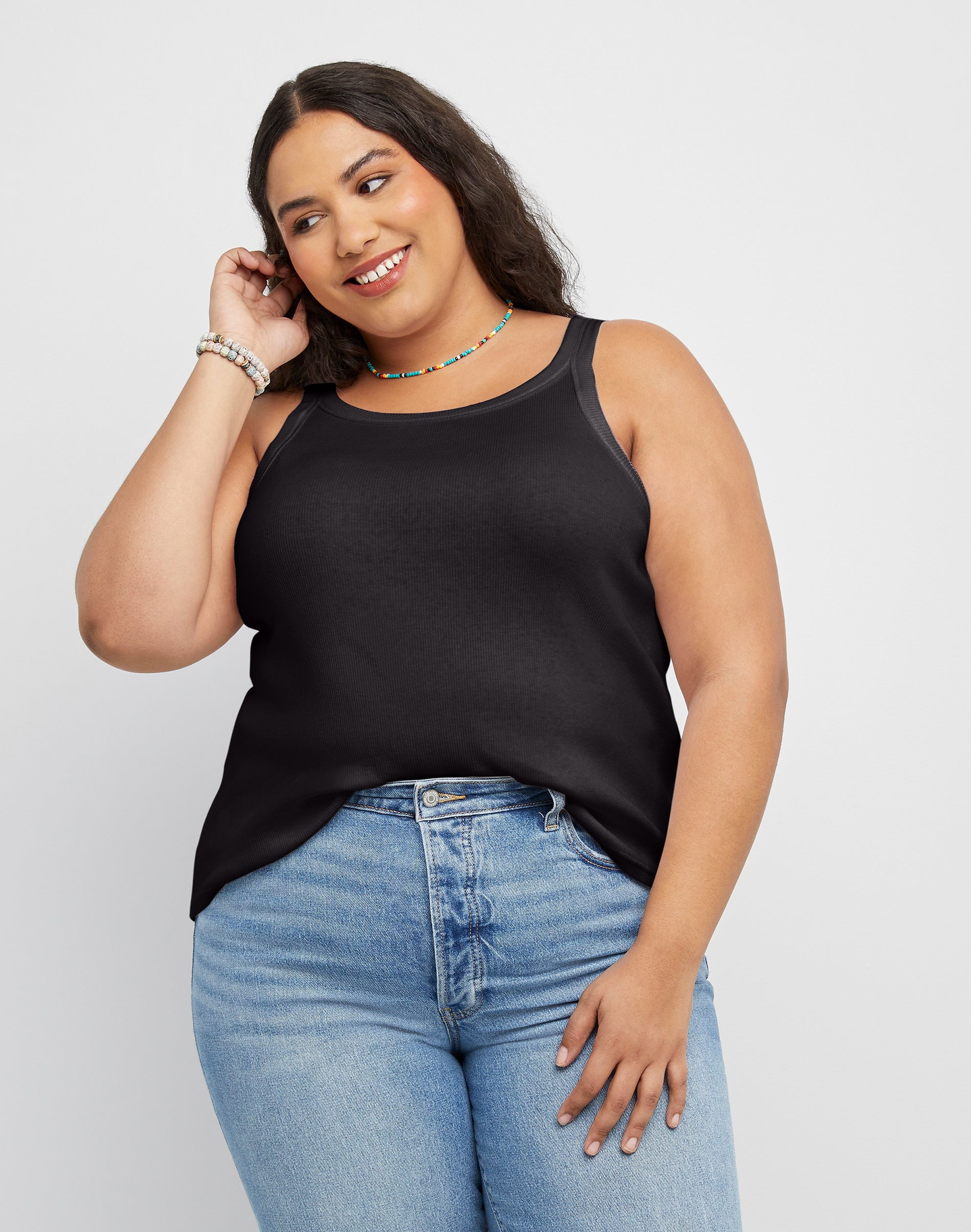 Hanes Originals Women's Racerback Ribbed Tank (Plus Size) Black 2X ...