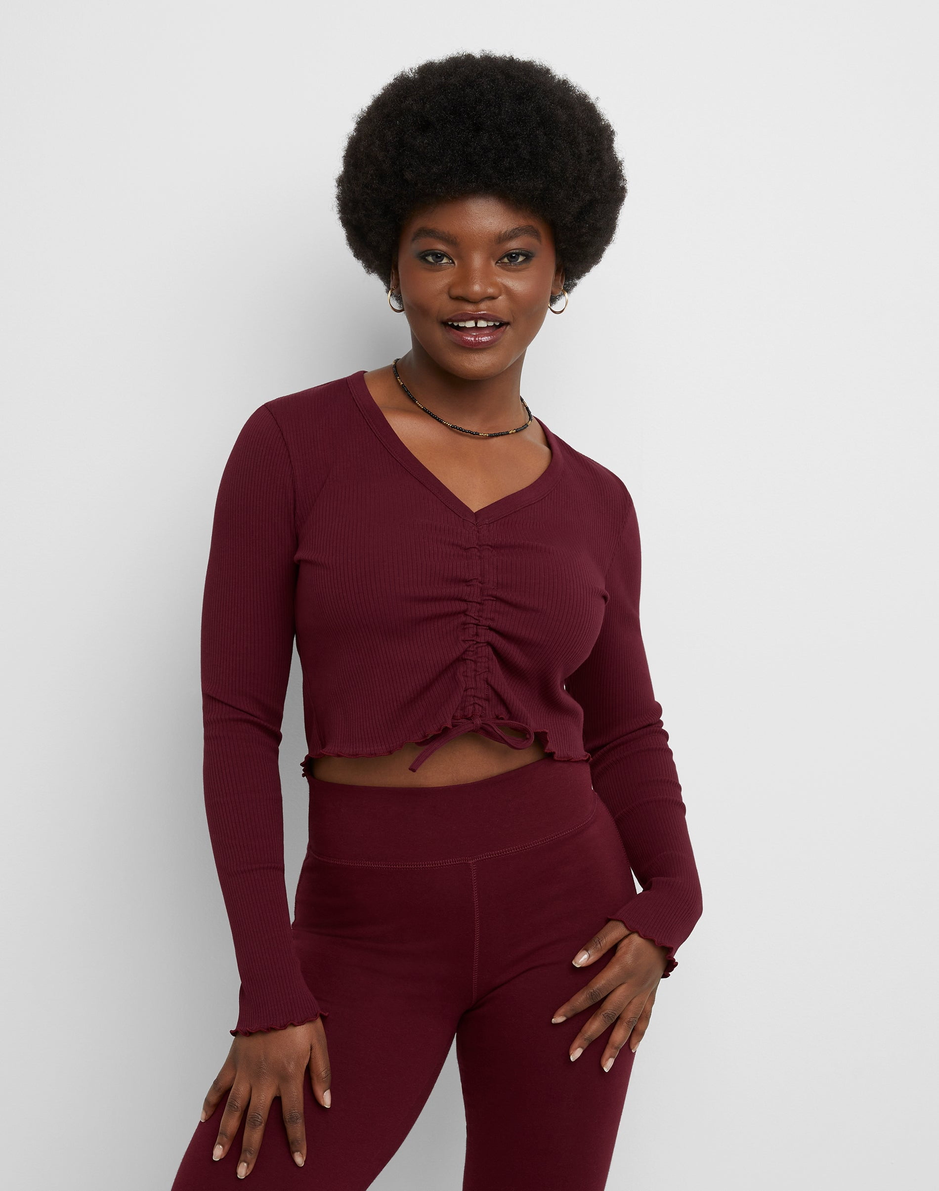 Hanes Originals Women's Rib Shirred Crop Top Mulled Berry XL - Walmart.com