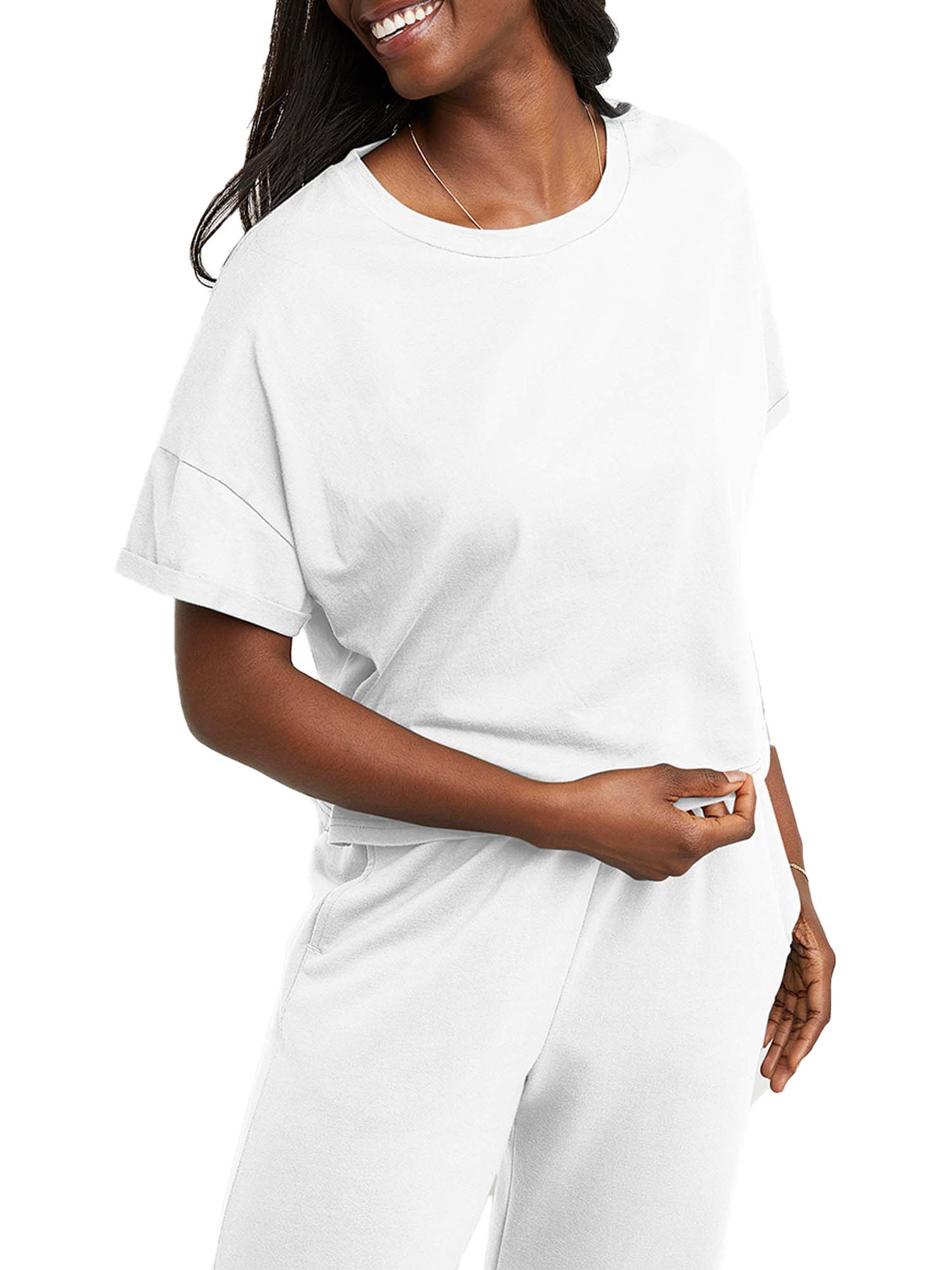 Hanes Originals Women's Rolled Short Sleeve Boxy Crew Tee - Walmart.com