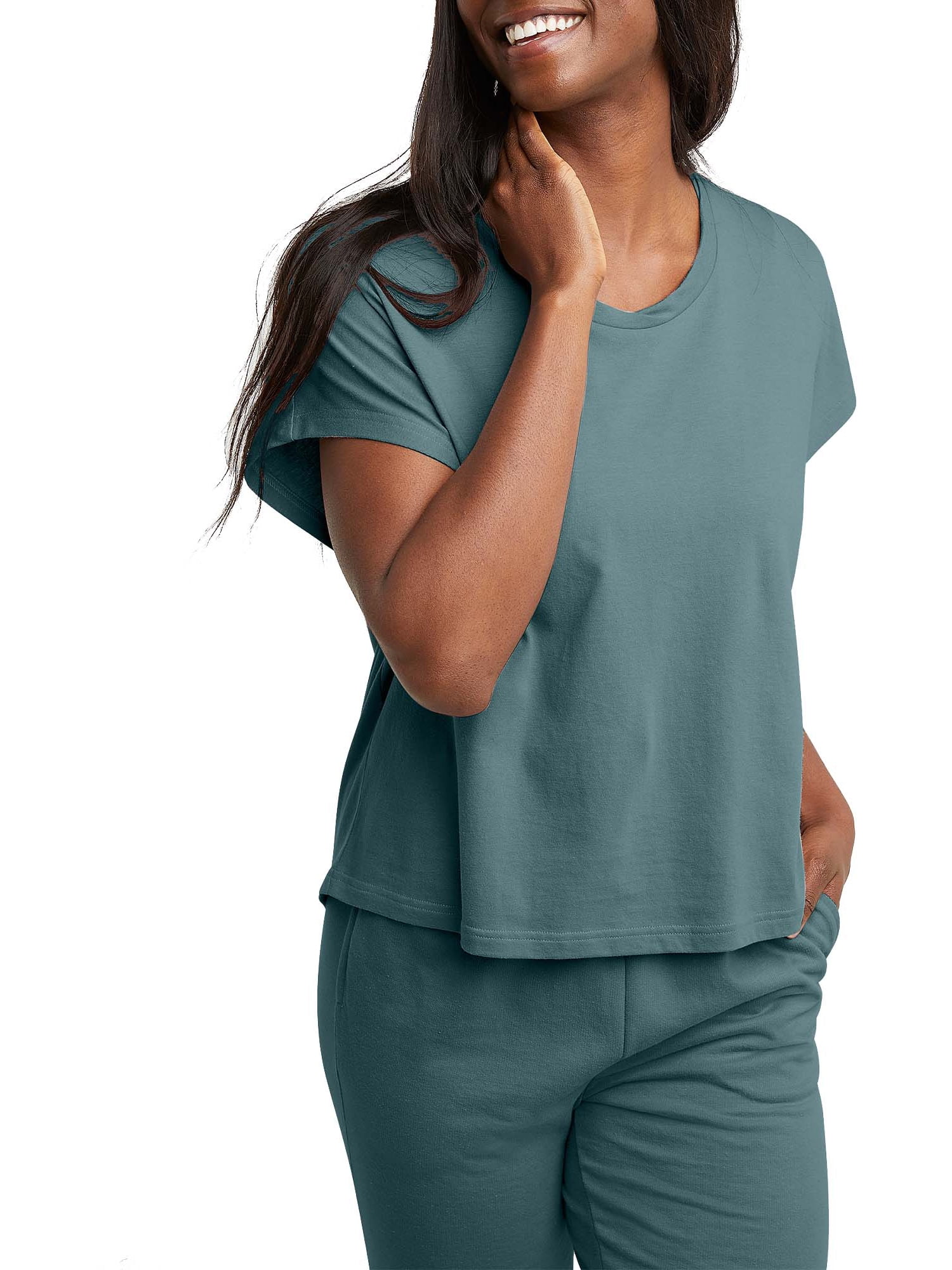 Hanes Originals Women's Short Sleeve Twisted Neck Tee - Walmart.com