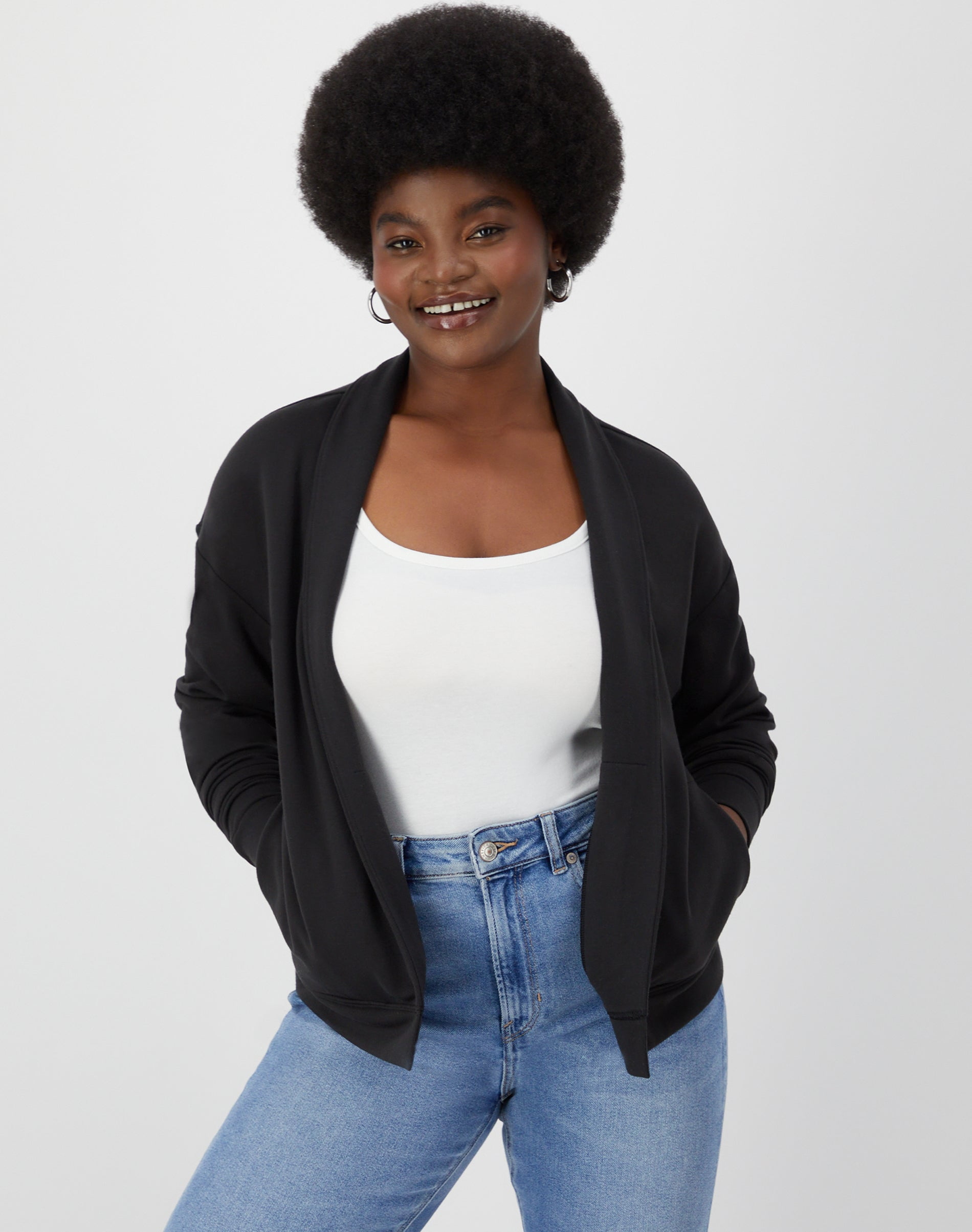 Hanes Originals Women's Soft Brushed Fleece Cardigan Black L - Walmart.com