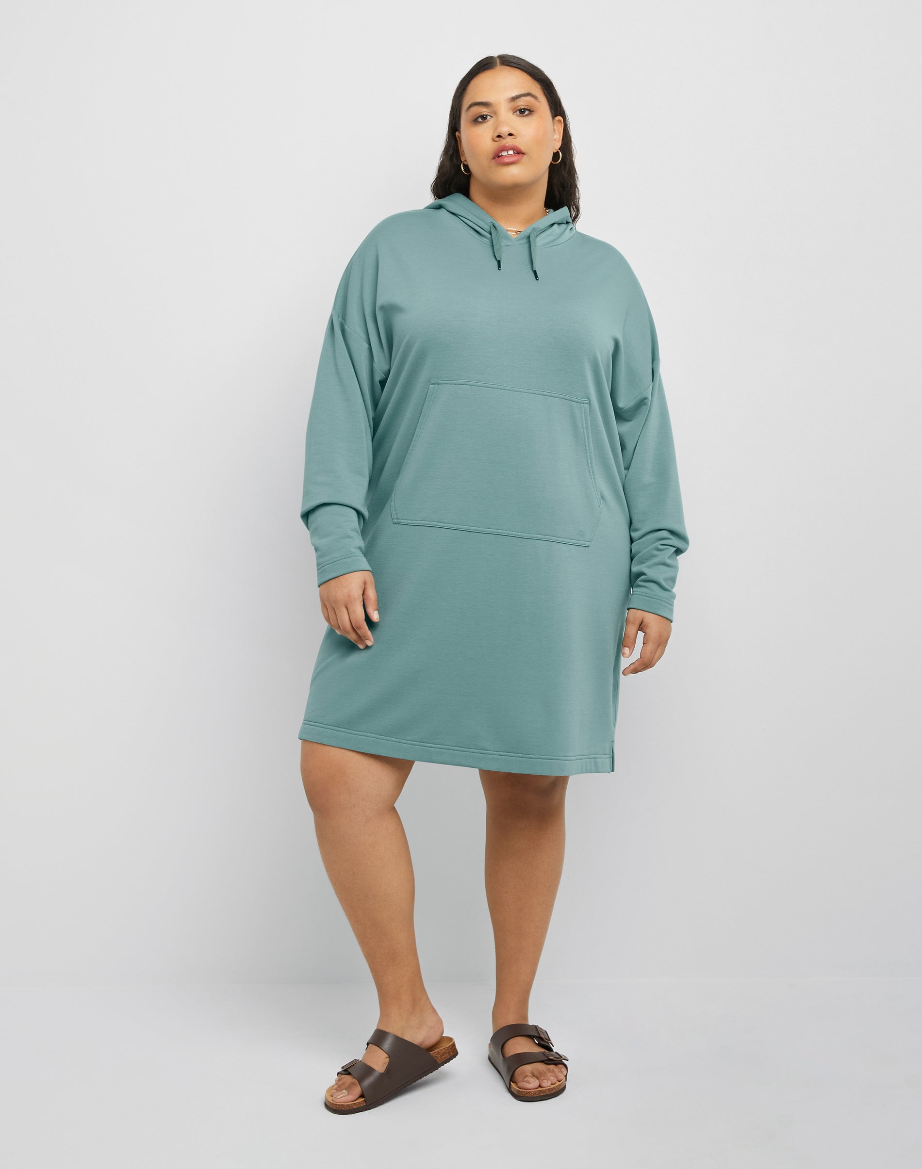 Hanes Originals Women's Soft Brushed Fleece Hoodie Dress (Plus Size ...