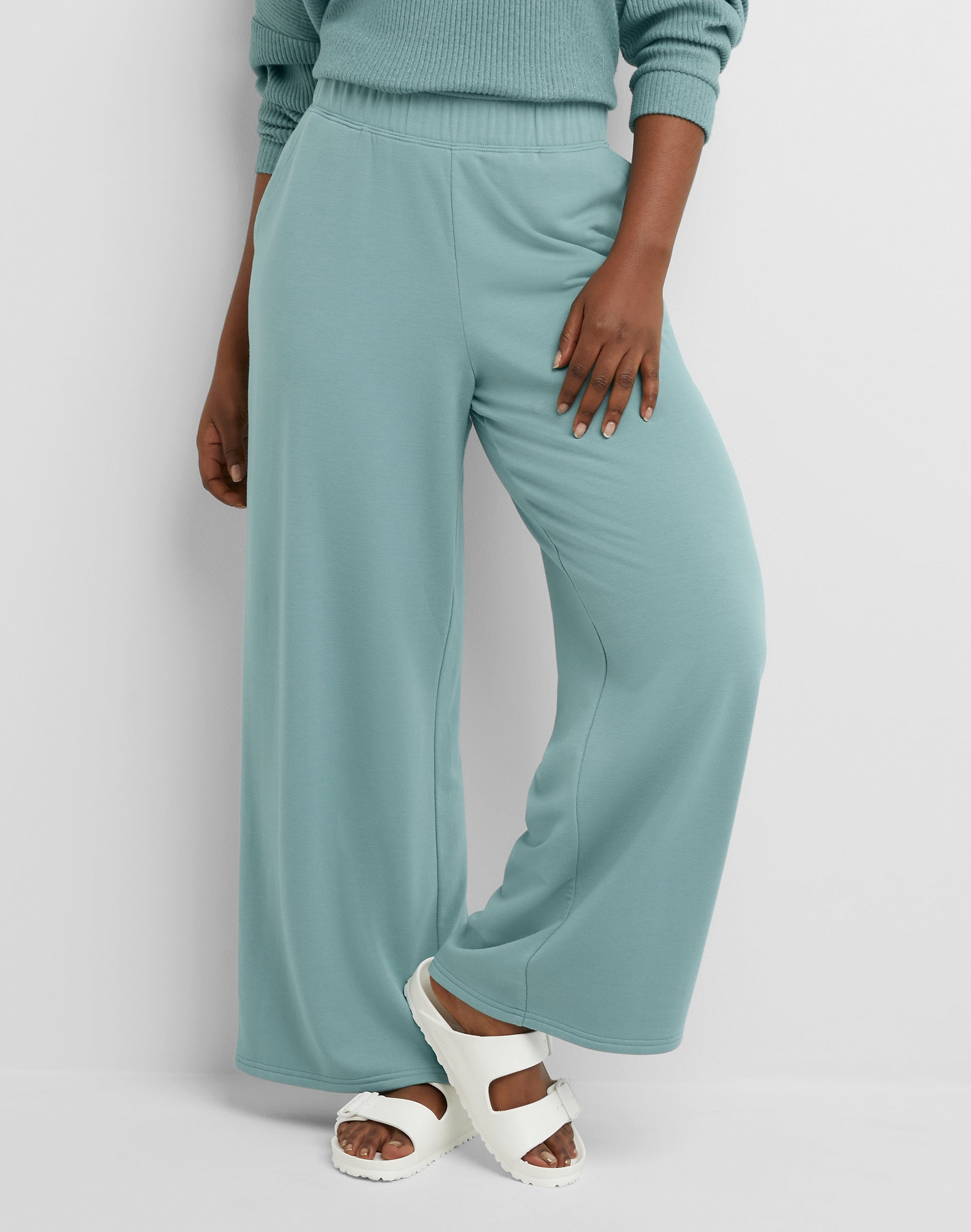 Hanes Originals Women's Soft Brushed Fleece Palazzo Pants, 28.5" Salt ...