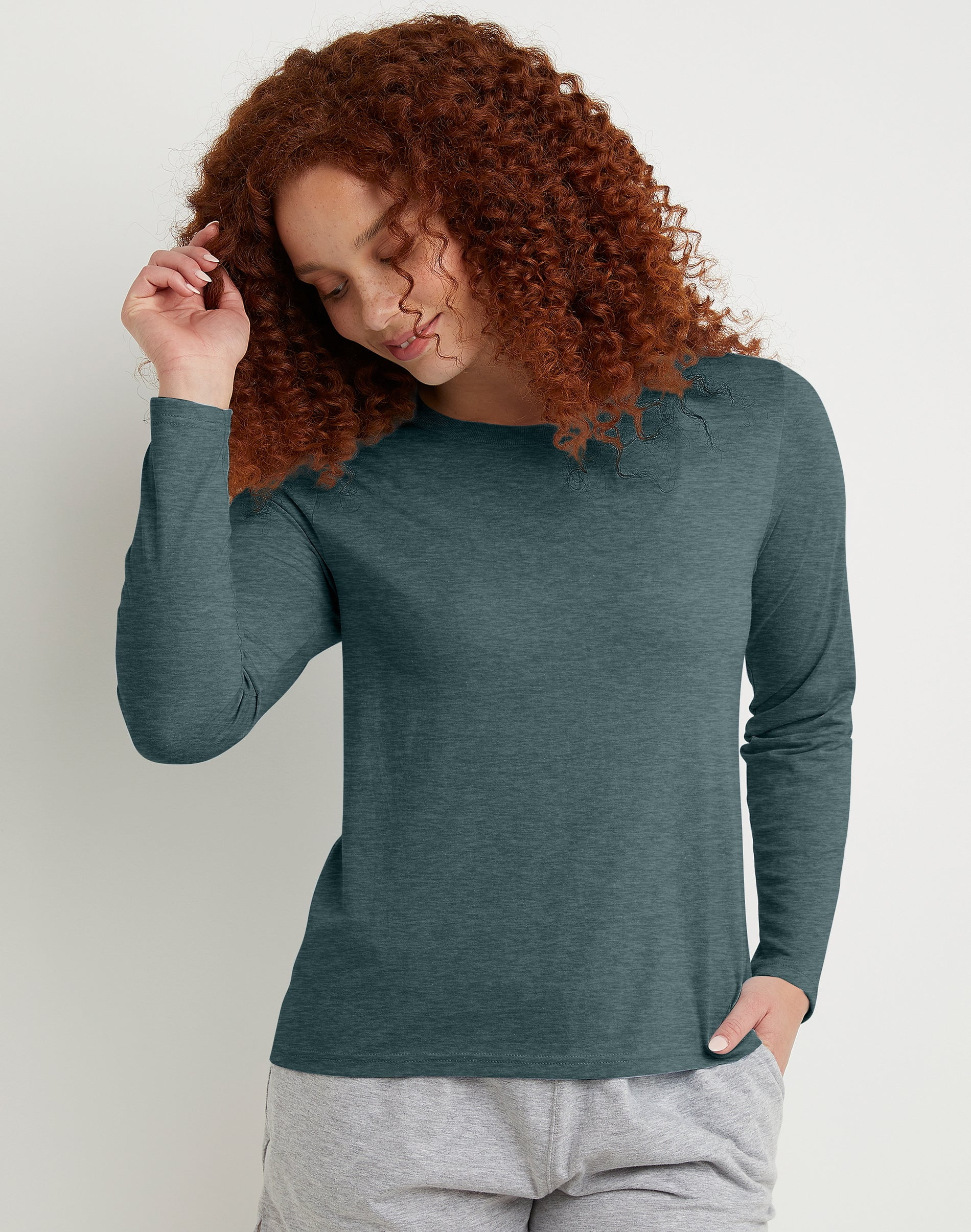 Hanes Originals Women's Tri-Blend Long-Sleeve T-Shirt Cactus Heather S ...