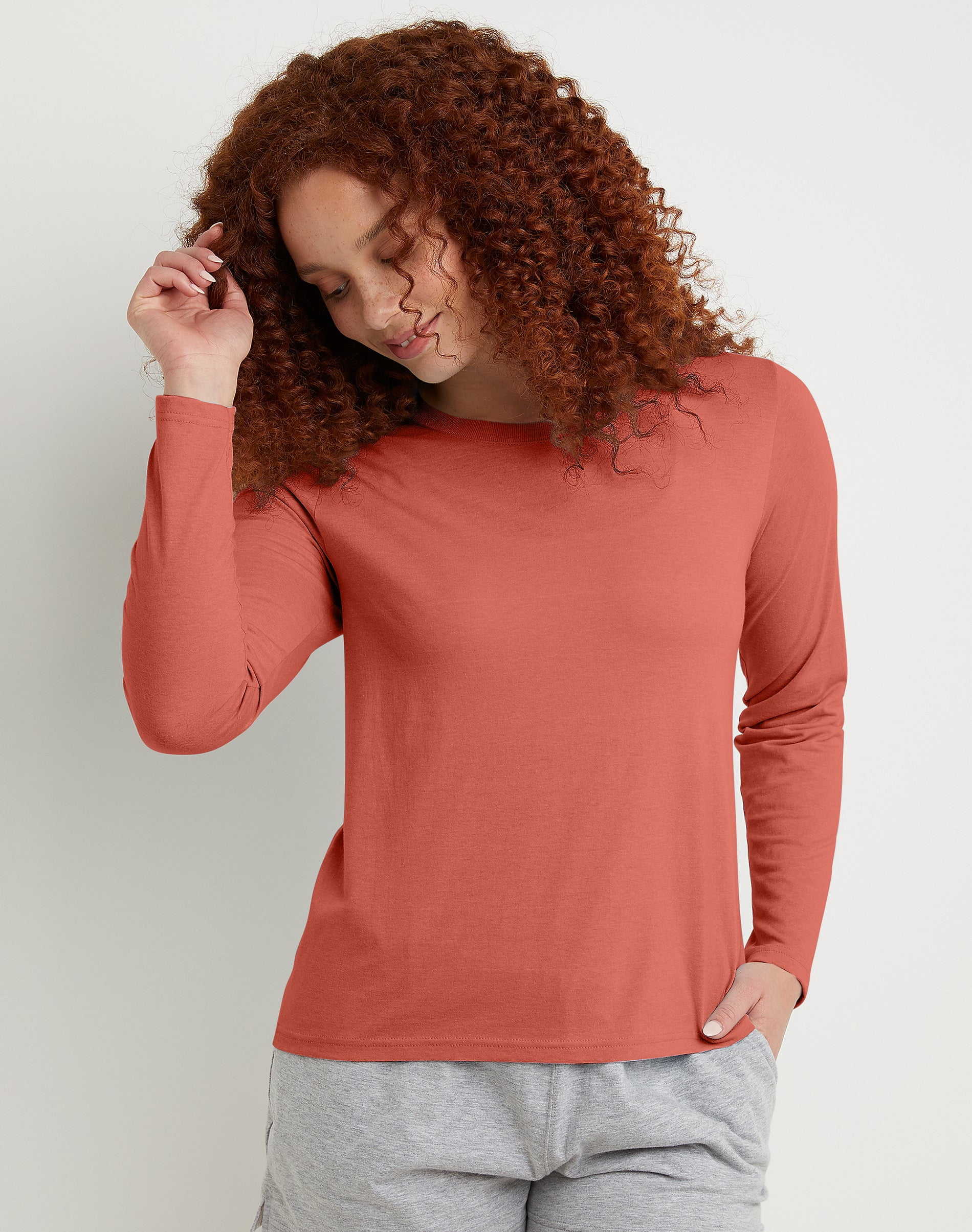 Hanes Originals Women's Tri-Blend Long-Sleeve T-Shirt Red River Clay ...