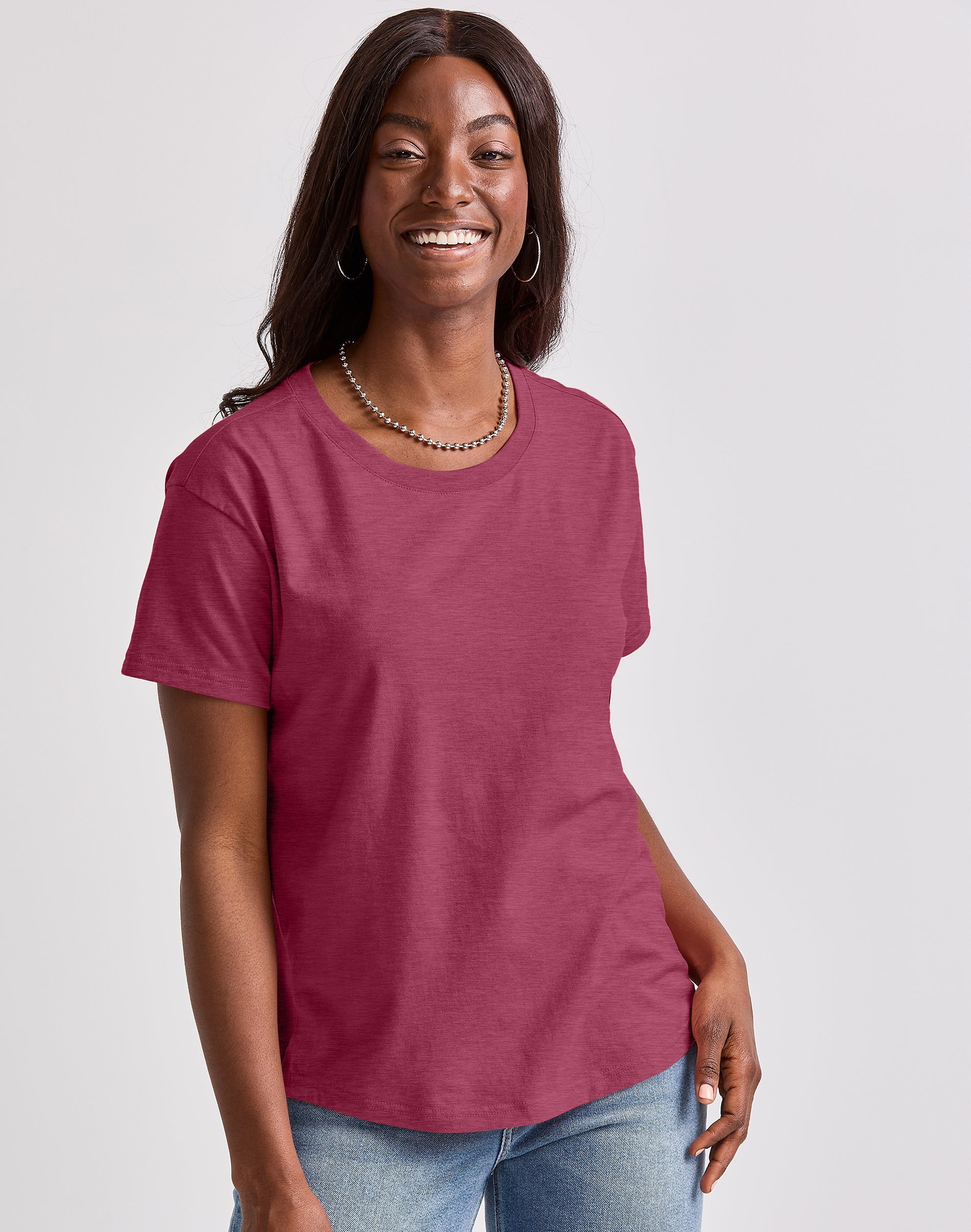 Hanes Originals Women's Tri-Blend T-Shirt, Relaxed Fit Inari Heather XS ...
