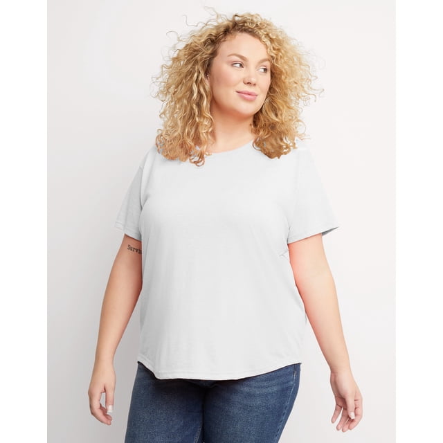 Hanes Short Sleeve T-Shirt Plus Size Women's Relaxed Fit Crewneck Tri ...