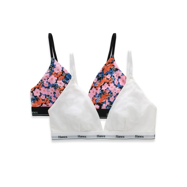 Hanes Originals Women's Triangle Bralette, Breathable Stretch Cotton, 2 ...