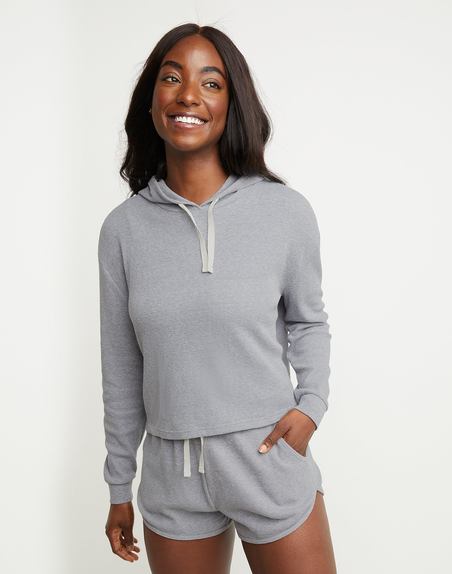 Hanes Originals Women's Waffle Hoodie Concrete Marled Heather XS ...