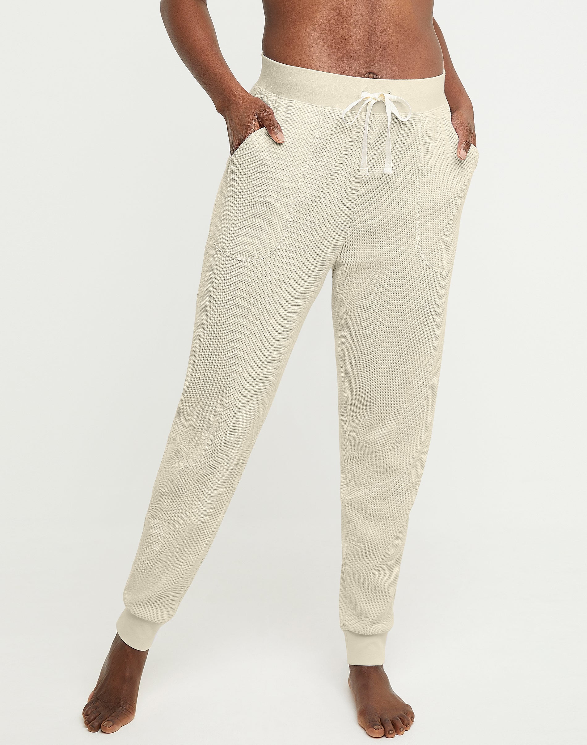 Hanes Originals Women's Waffle Knit Lounge Joggers, 30" Natural M ...