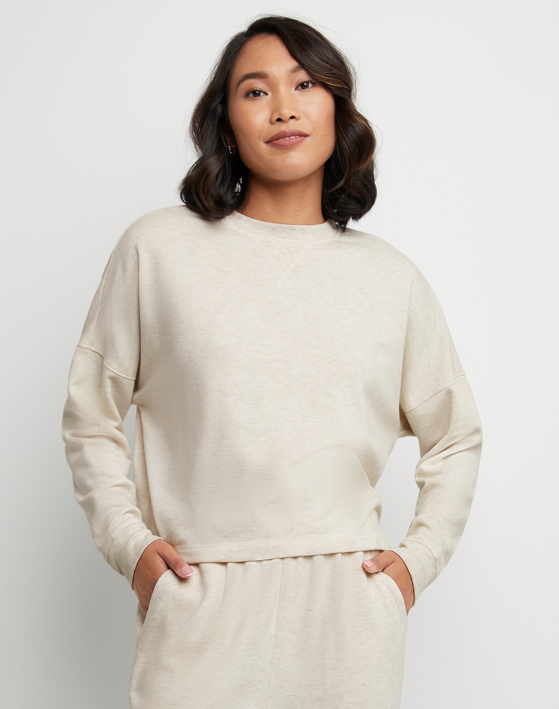 Hanes Originals Women's Soft Brushed Crop Sweatshirt Wheat Heather S ...