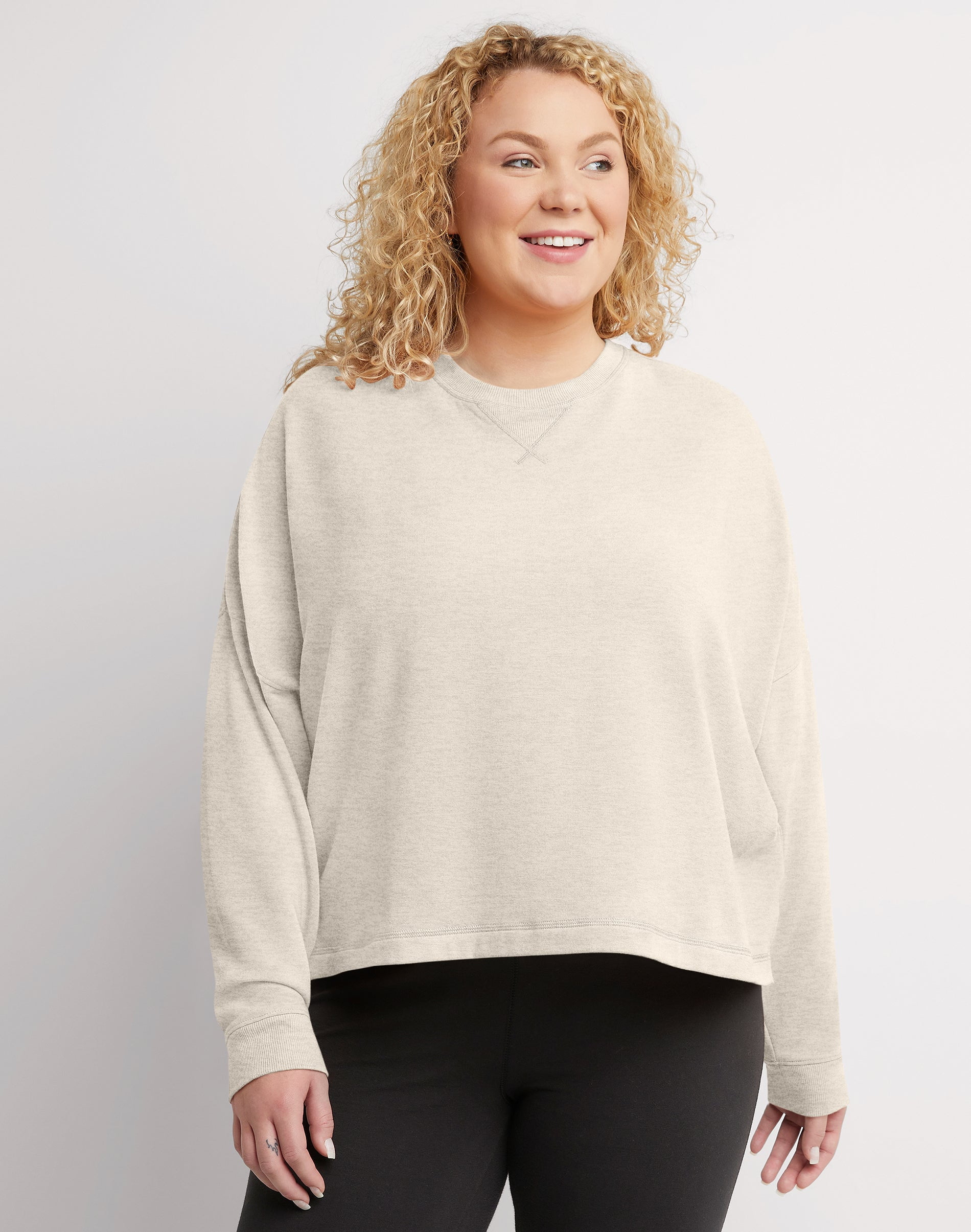 Hanes Originals Women's Soft Brushed Crop Sweatshirt (Plus Size) Wheat ...
