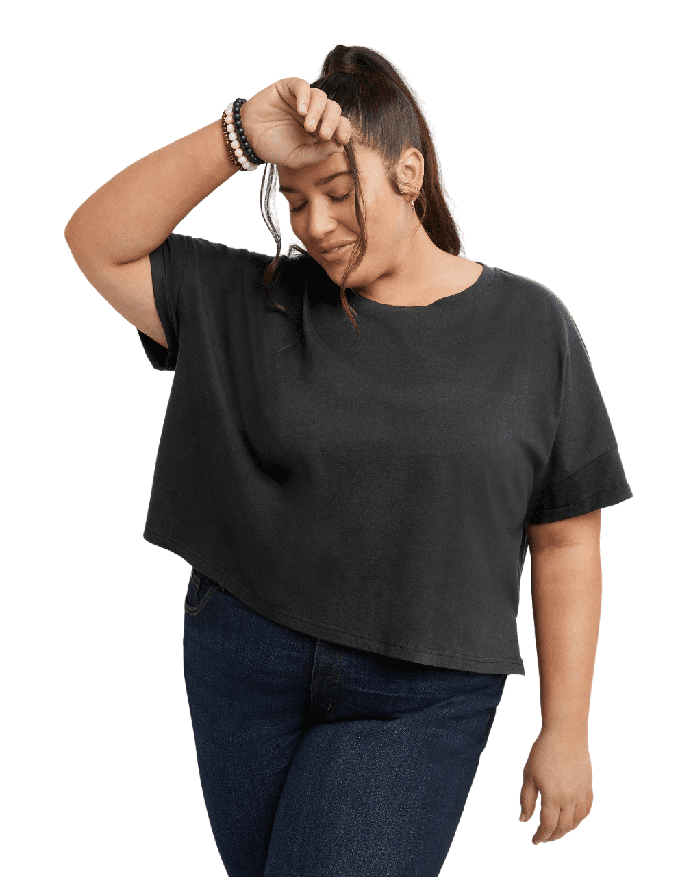 Hanes Originals Womens Cotton Boxy Plus Sizes Rolled Short Sleeves T ...