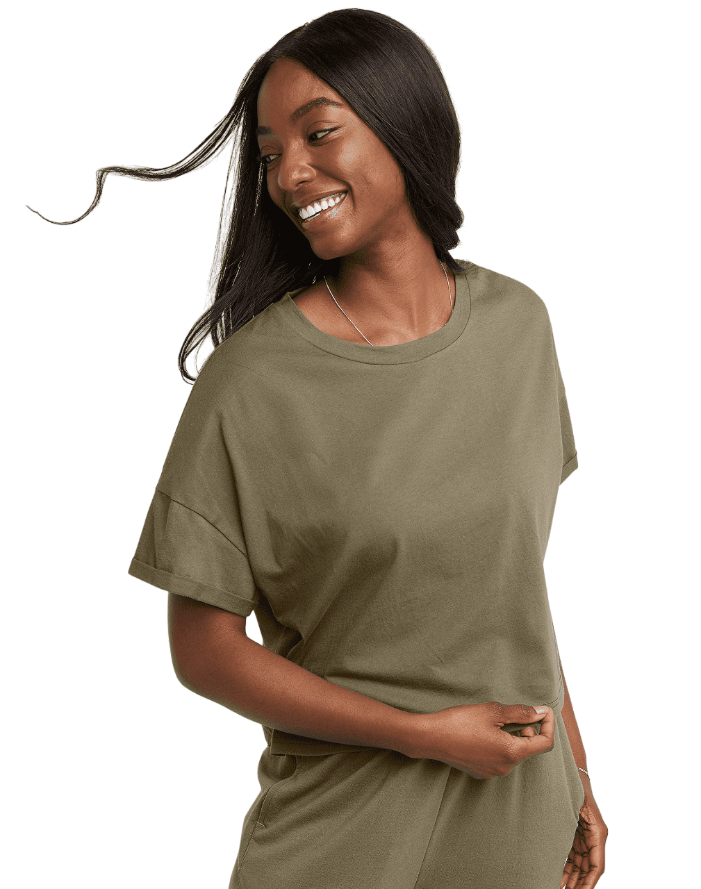Hanes Originals Womens Cotton Boxy Plus Sizes Rolled Short Sleeves T ...
