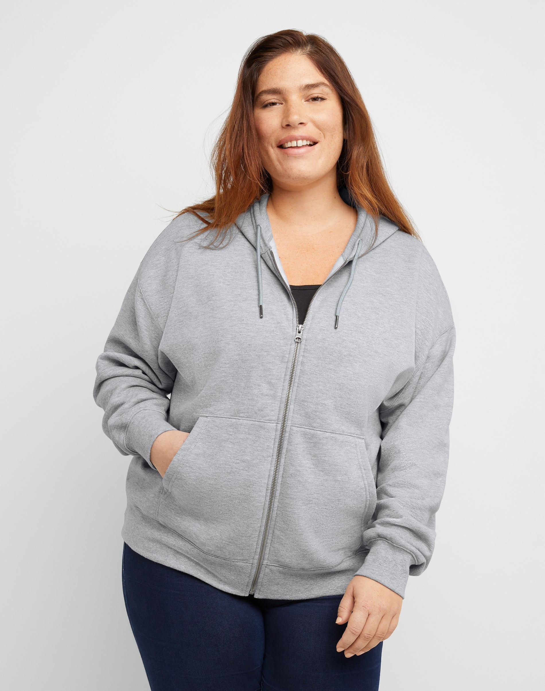 Hanes Originals Women's Fleece Zip-Up Hoodie (Plus Size) Light Steel 3X ...