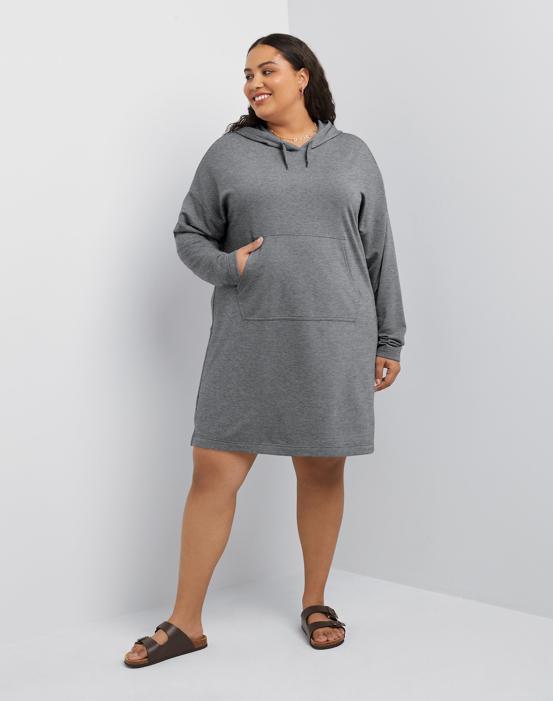Hanes Originals Womens Soft Brushed Fleece Plus Sizes Hoodie Dress ...