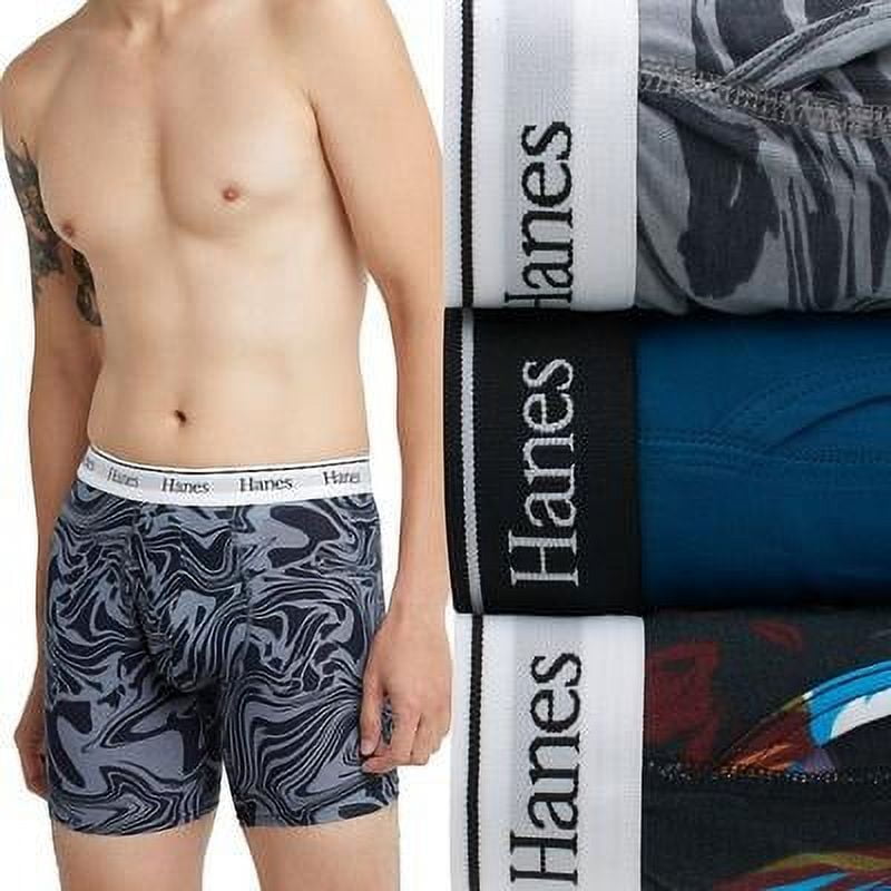 Hanes PRINT/PRINT/BLUE Men's Originals Ultimate 3-Pk. Boxer Briefs, US ...