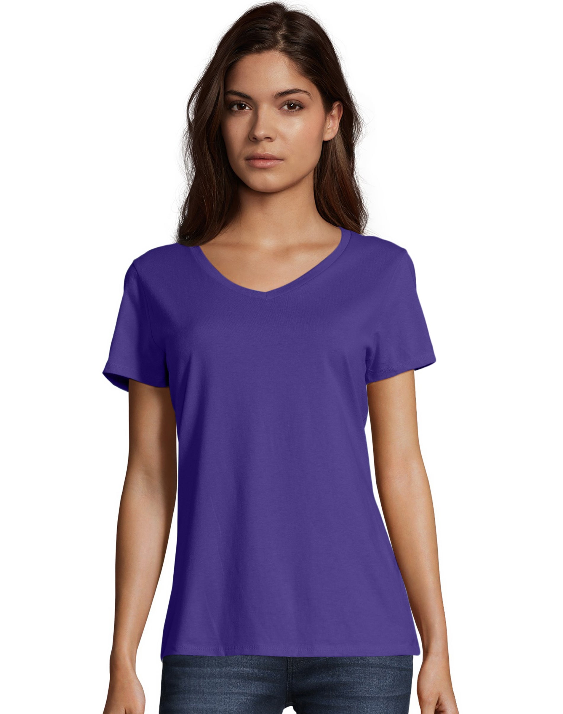 Hanes Perfect-T Women's V-Neck Cotton T-Shirt, Value 2-Pack Purple 3XL - Walmart.com