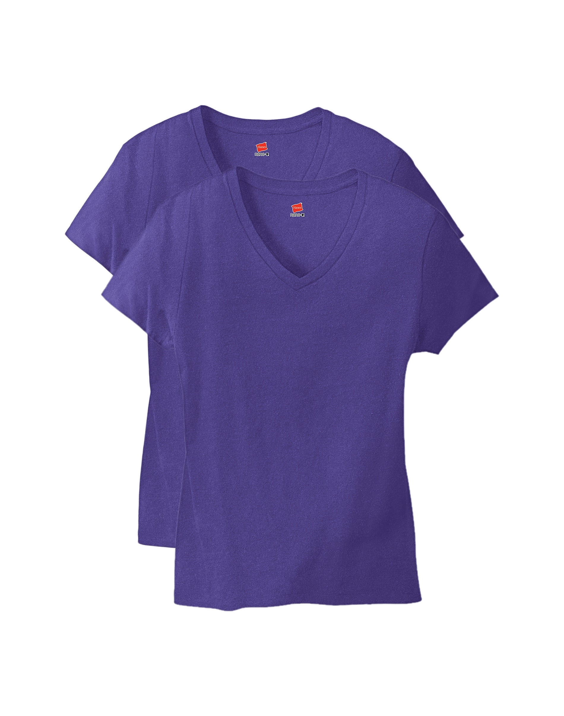Hanes Perfect-T Women's V-Neck Cotton T-Shirt, Value 2-Pack Purple 3XL ...