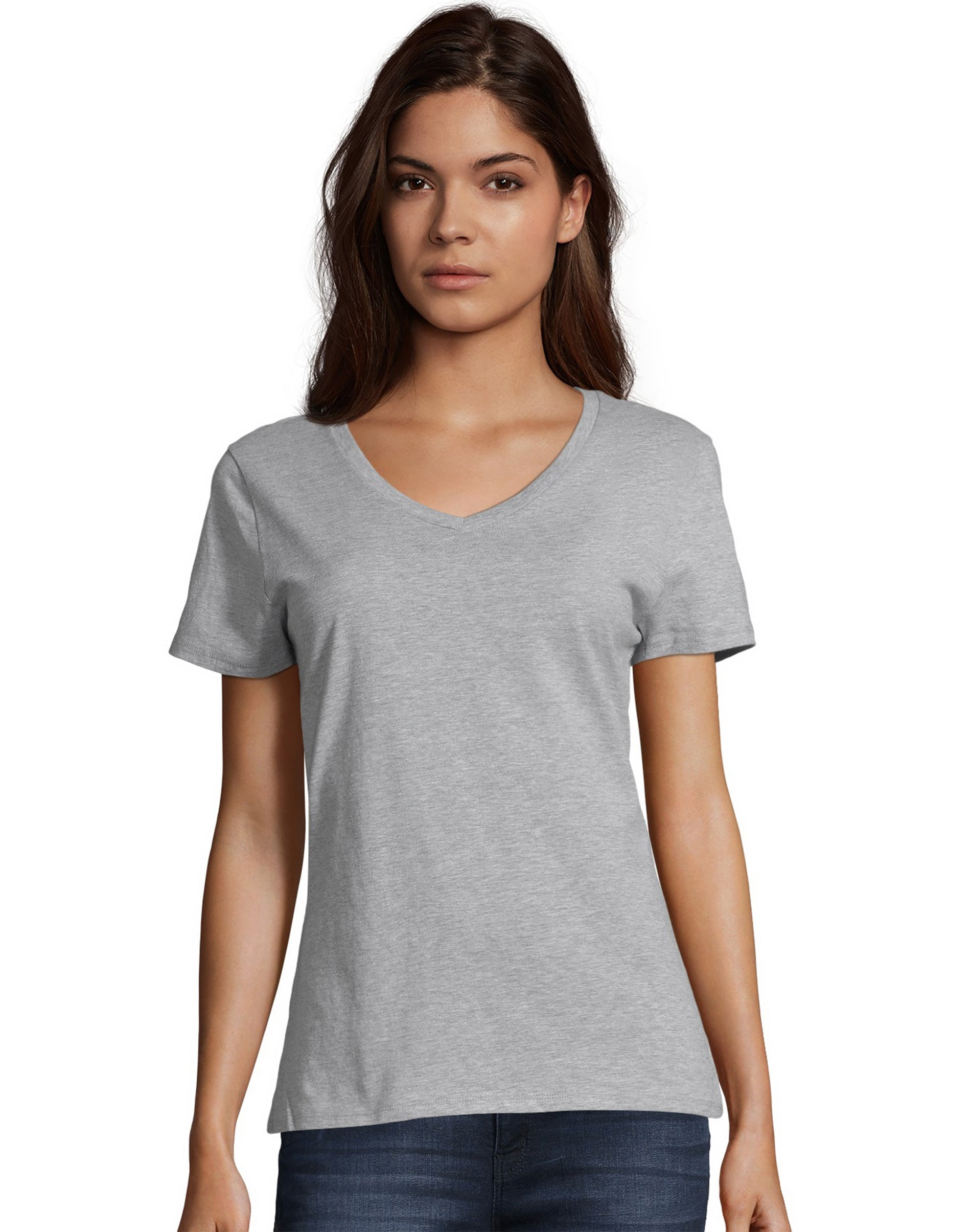 Hanes Perfect-T Women's V-Neck Cotton T-Shirt, Slim Fit, Double ...