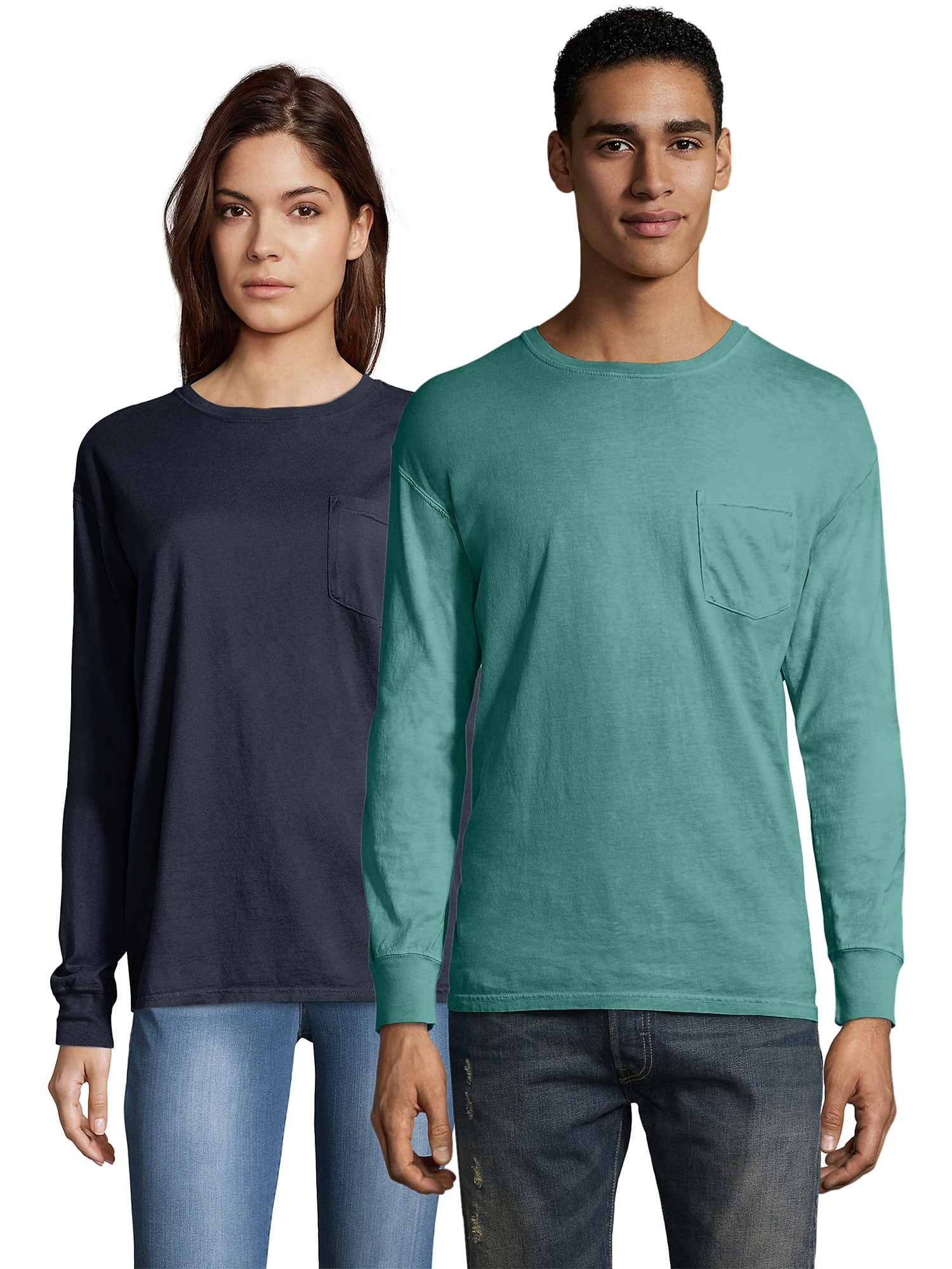 Hanes Comfortwash Garment Dyed Long Sleeve Tee Shirt with Pocket, Men's Sizes S-3XL - Walmart.com