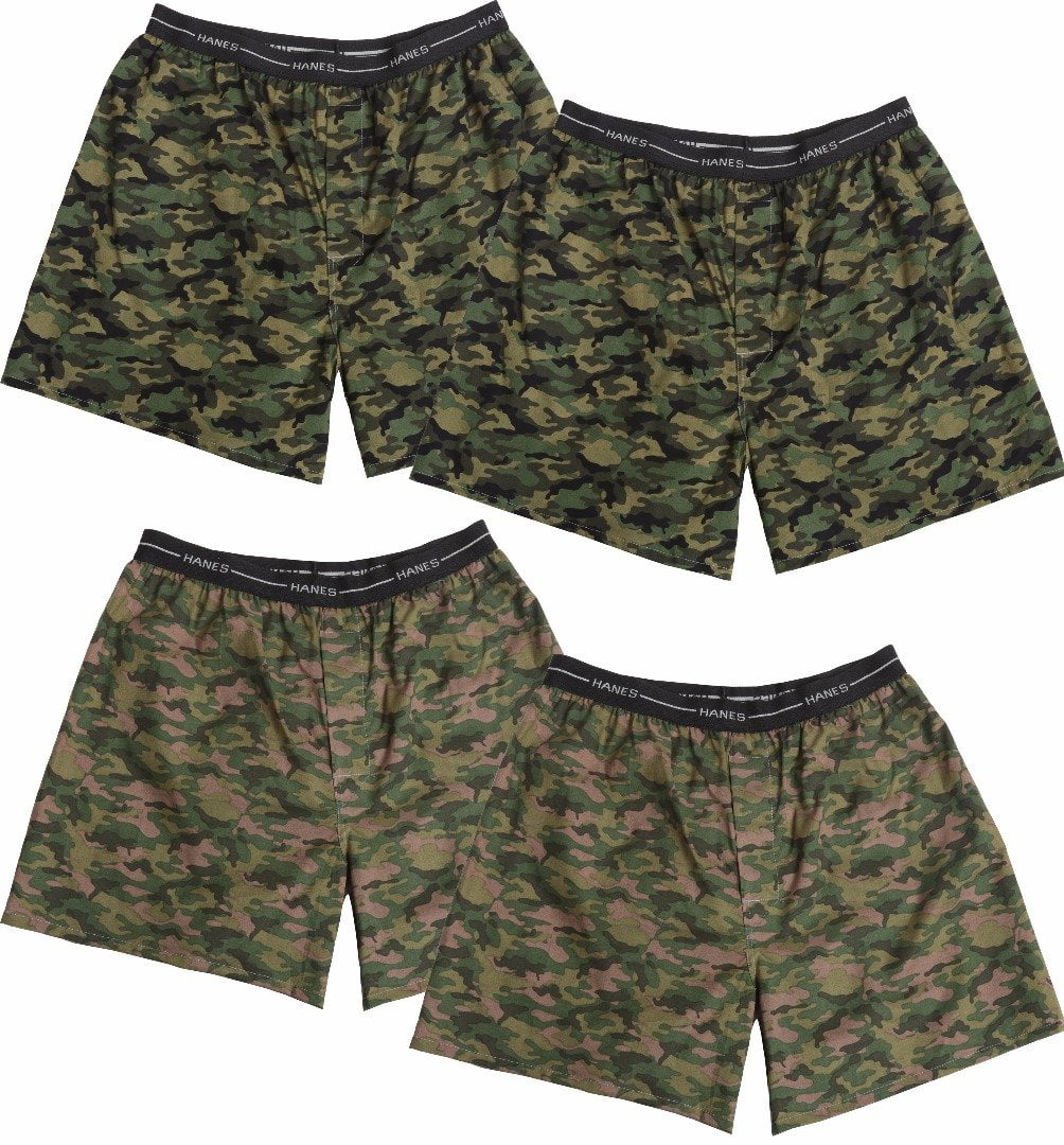 Hanes Red Label Men's 4-Pack Exposed Waistband Woven Camo Boxers, Camo ...