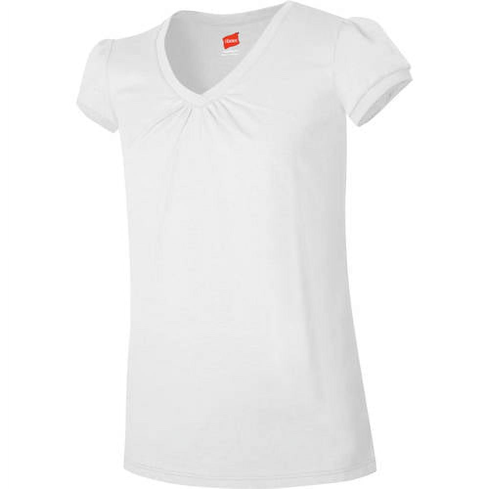 Hanes Shirred V-Neck T-Shirt (Little Girls & Big Girls) - Walmart.com