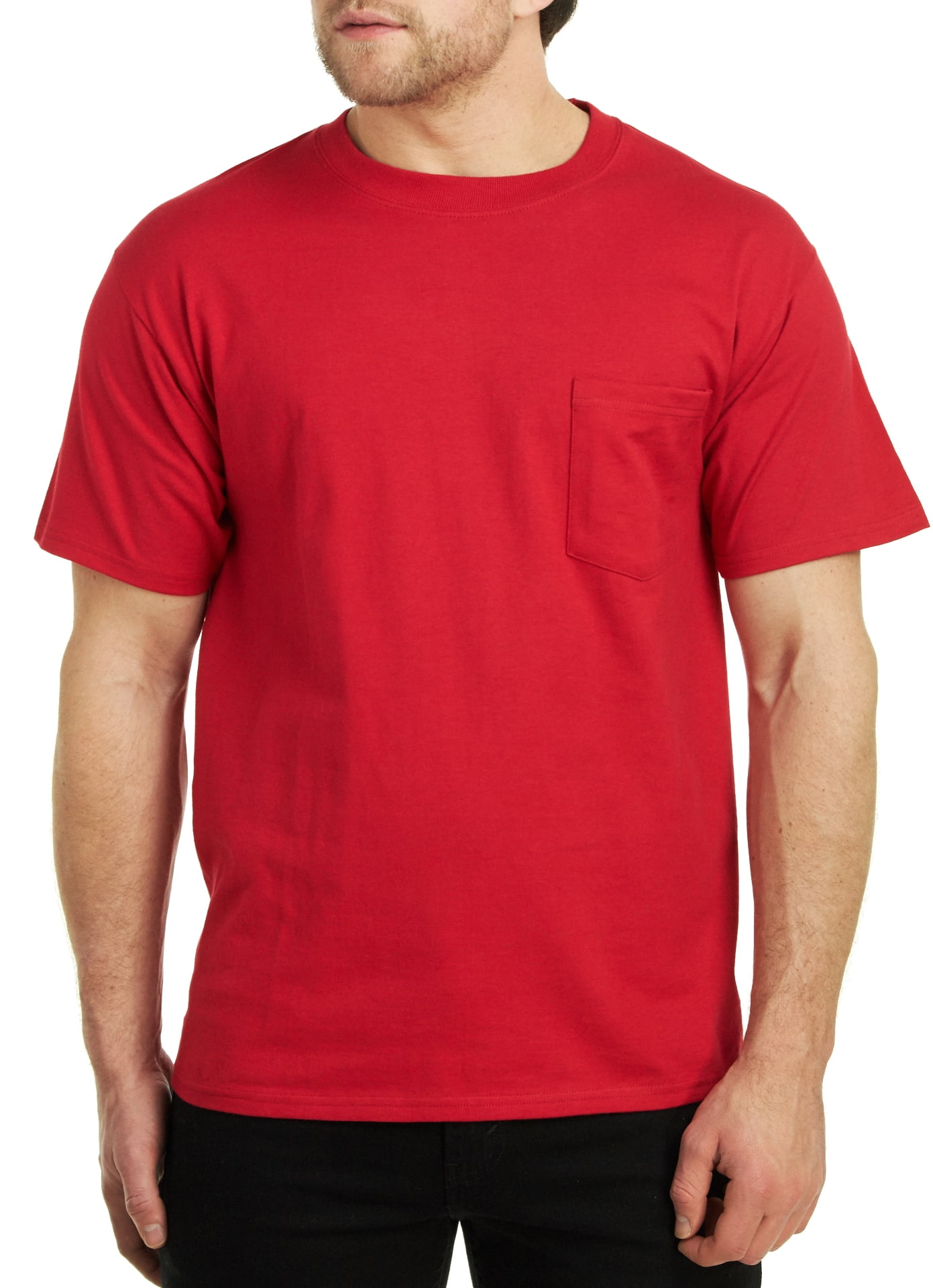 Hanes Short Sleeve Beefy-T Pocket T-Shirts, Deep Red, XLarge - Walmart.com