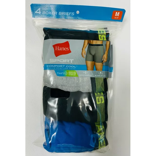 Hanes Sport Comfort Cool Tagless Boxer Briefs No Ride Up Leg 4 Pack