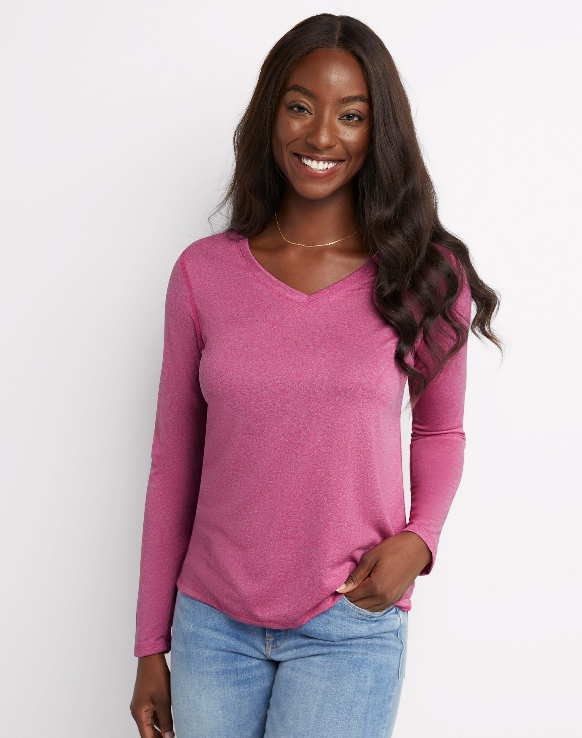 Hanes Sport Cool DRI Women's Performance Long Sleeve V-Neck T-Shirt ...