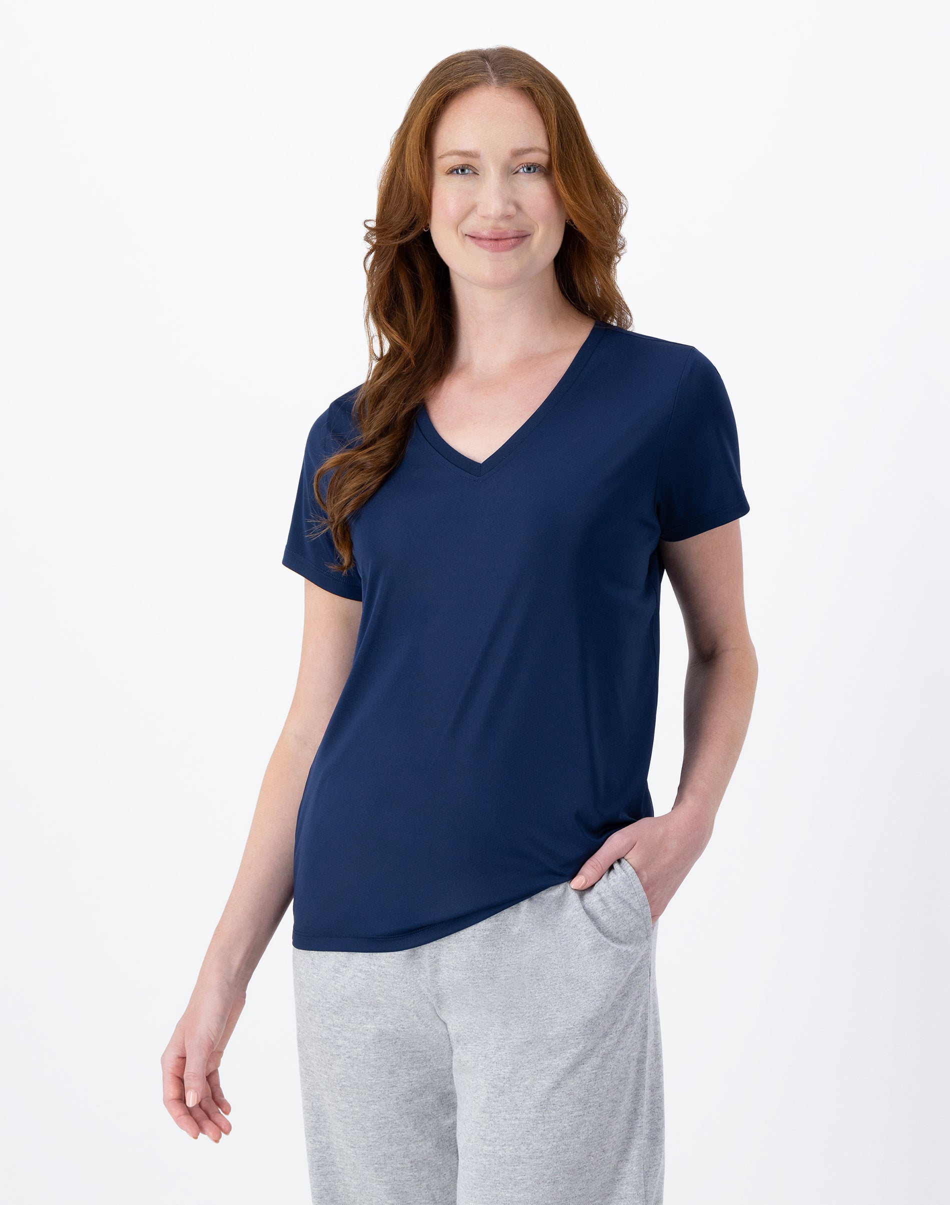 Hanes Sport Cool DRI Women's Performance V-Neck T-Shirt Navy L ...