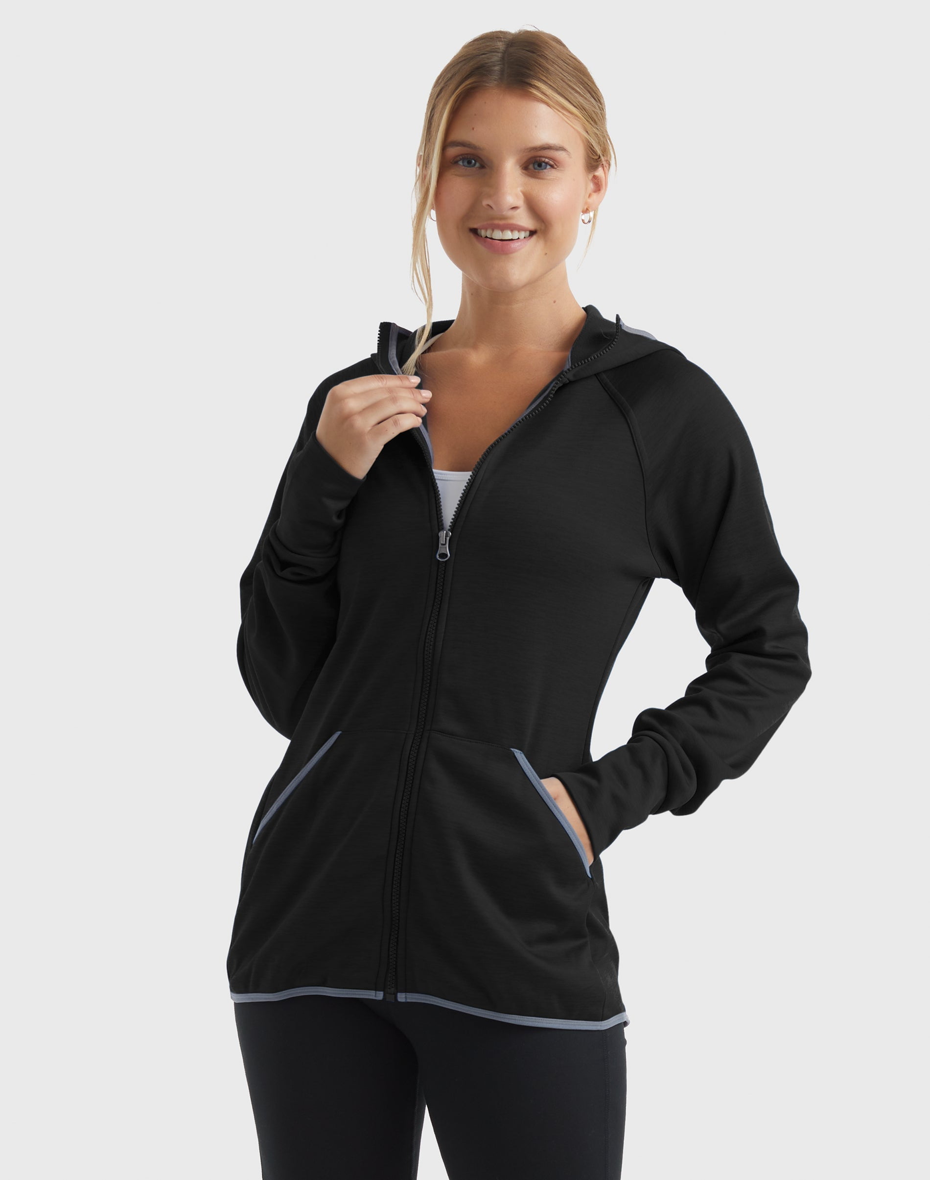 Hanes Sport Women's Full-Zip Fleece Hoodie Black Heather S - Walmart.com