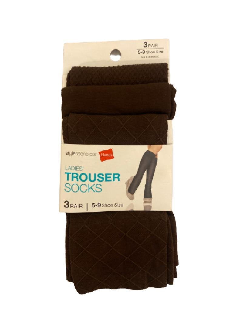 Hanes Style Essentials Ladies 3 Pair Java Trouser Socks, Shoe Size 5-9 ...