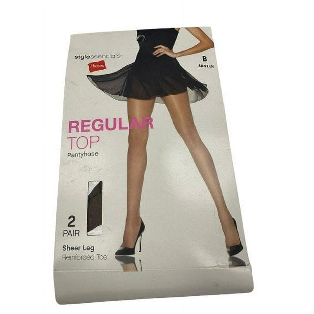 Hanes Style Essentials Regular Top Pantyhose, Sheer Leg, Suntan, Size B ...
