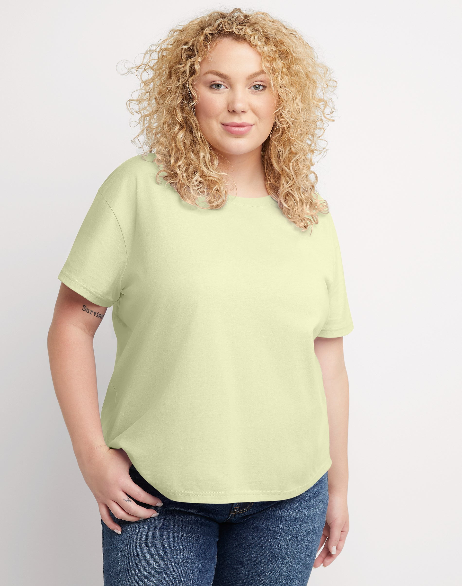 Hanes T-Shirt Short Sleeve Plus Sizes Originals Women Crewneck Tee 100% ...