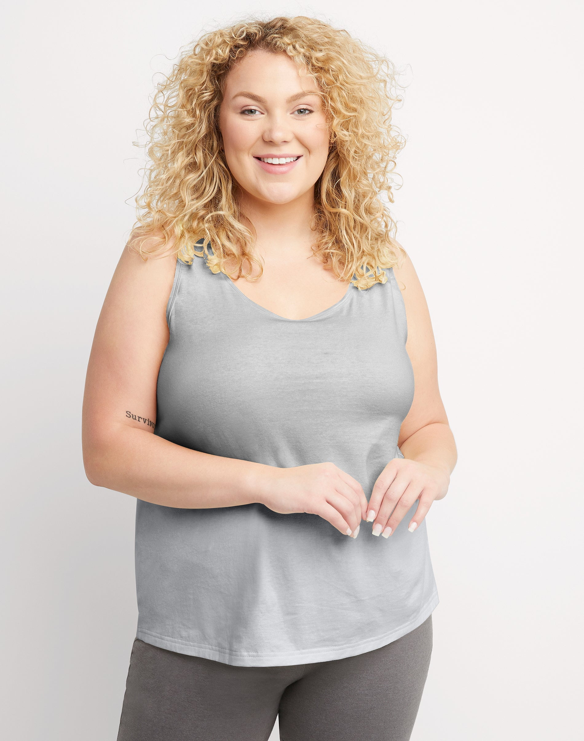 Hanes Tank Top Women's Tee Banded Neck Sleeveless Originals Plus Size ...