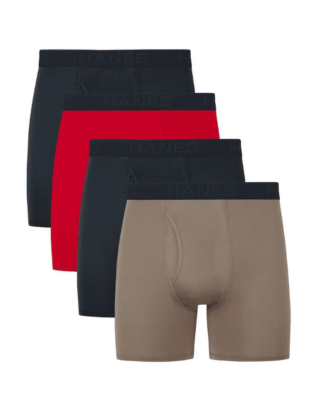 Hanes Ultimate Comfort Sport Men's Performance Stretch Boxer Brief Underwear, Black/Red ...