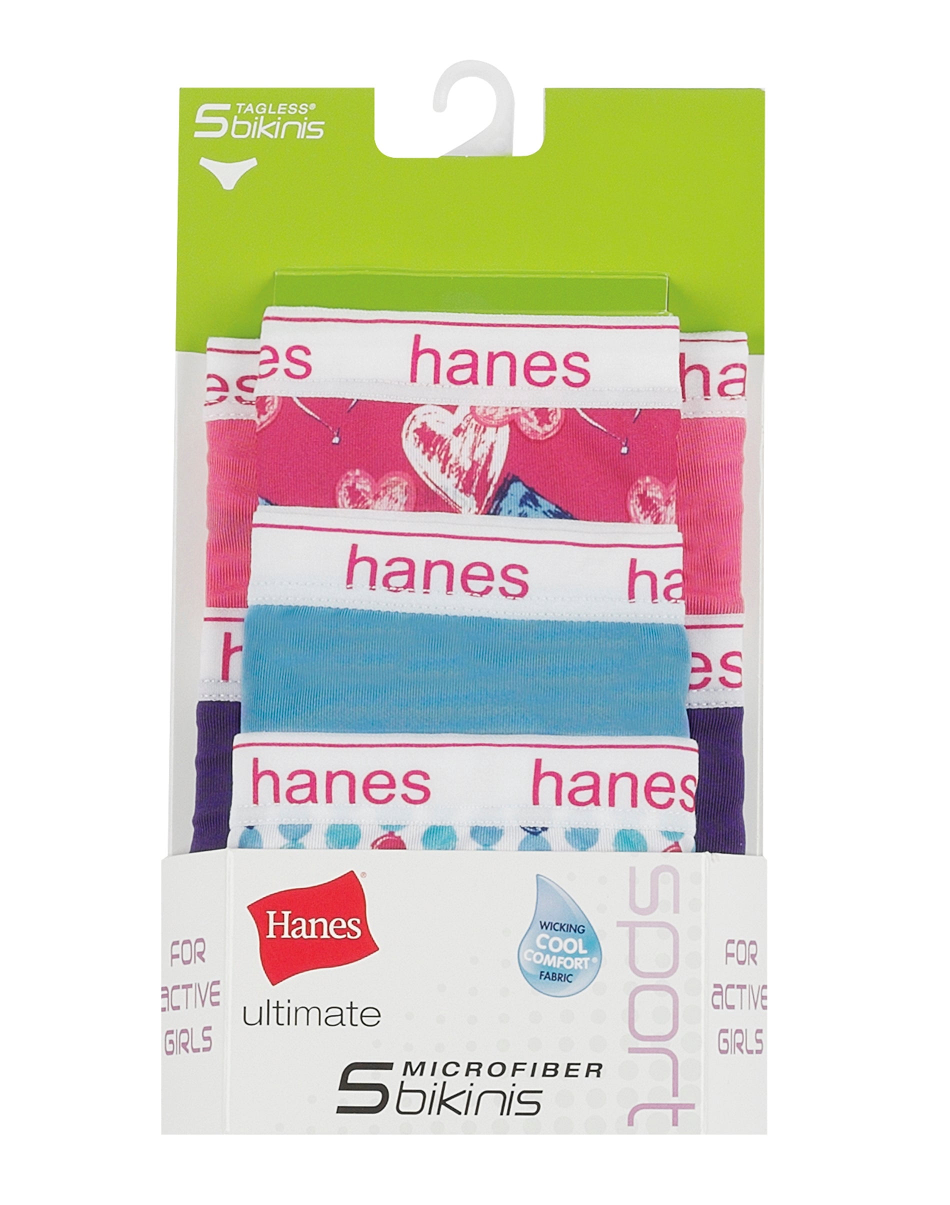 Hanes Ultimate® Girls Sport Microfiber Bikinis 5 Pack Assorted 14