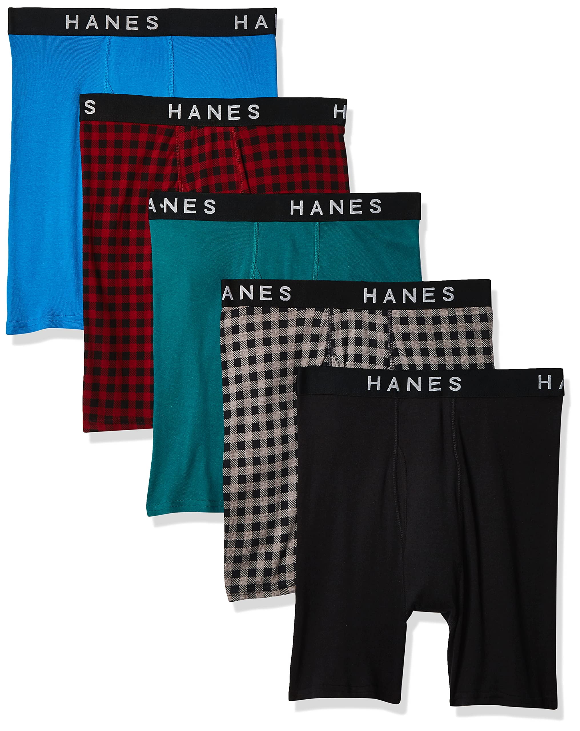 Hanes Ultimate Men's Tagless Boxer Briefs-Multiple Colors, 5 Pack Blue/Green Assorted, Medium ...