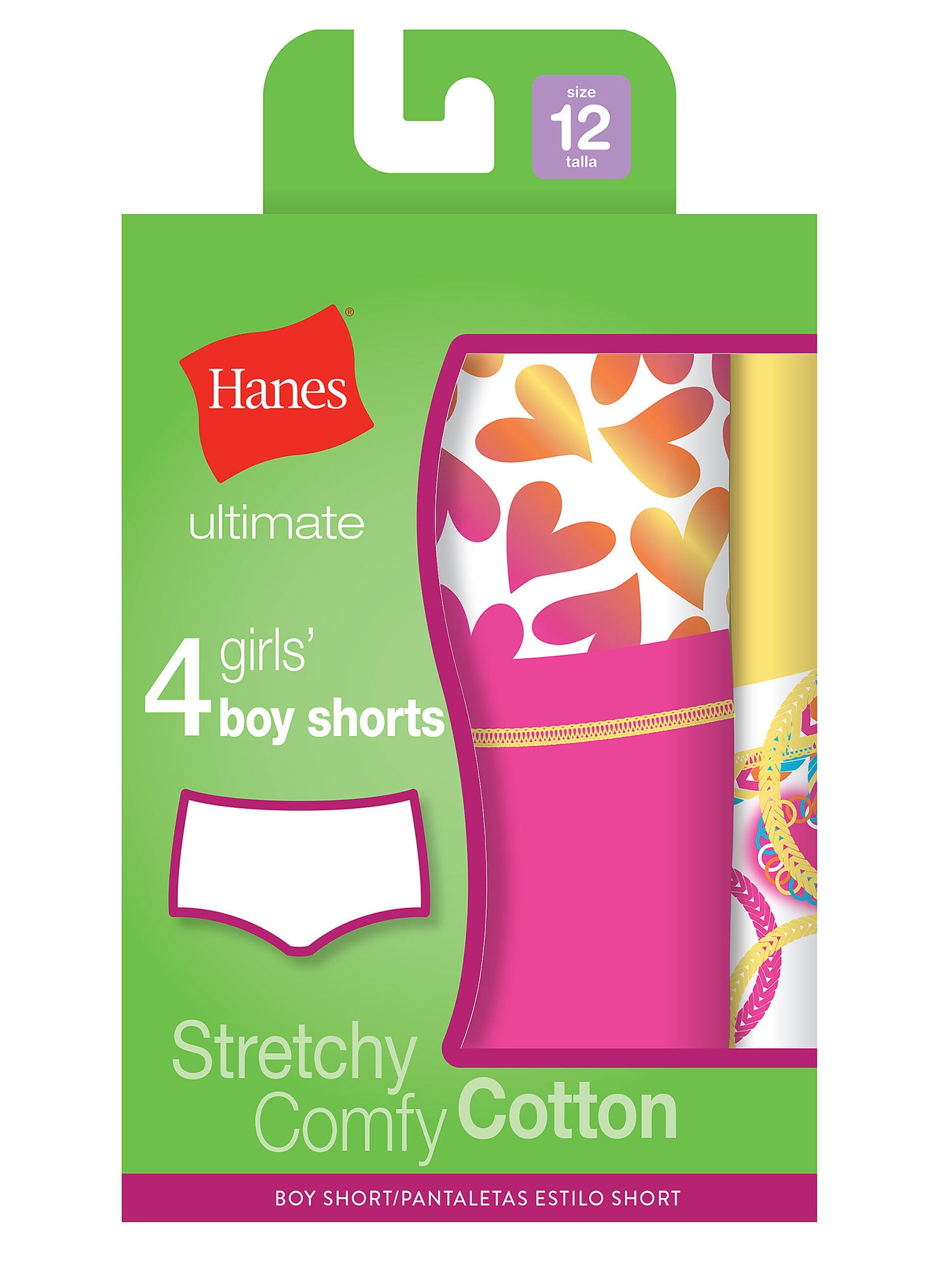 Hanes Ultimate TAGLESS Cotton Stretch Girls' Boy Shorts 4-Pack ...