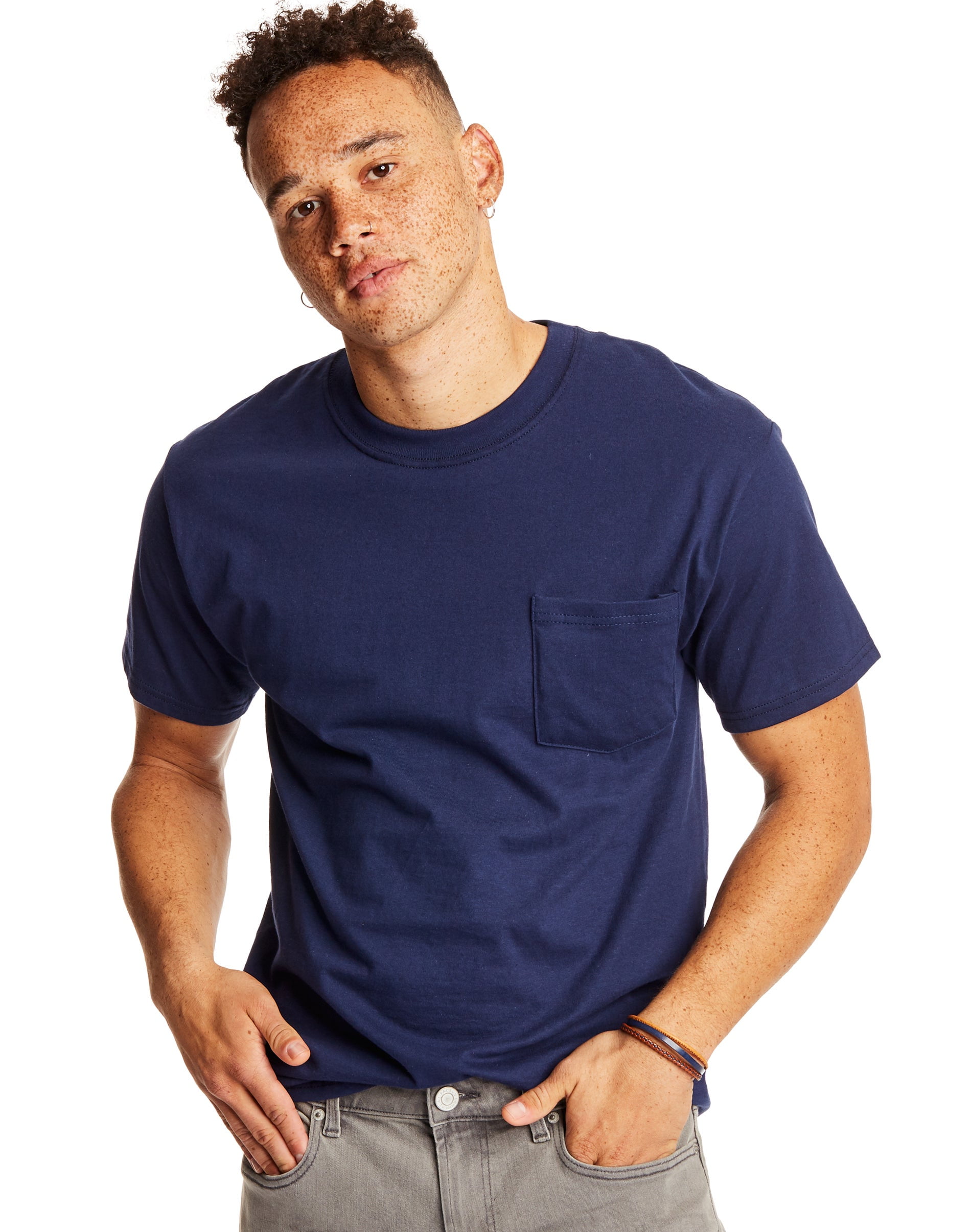 Hanes 2-Pack T-Shirt Beefy-T Adult Pocket Short Sleeve 100% Ringspun ...