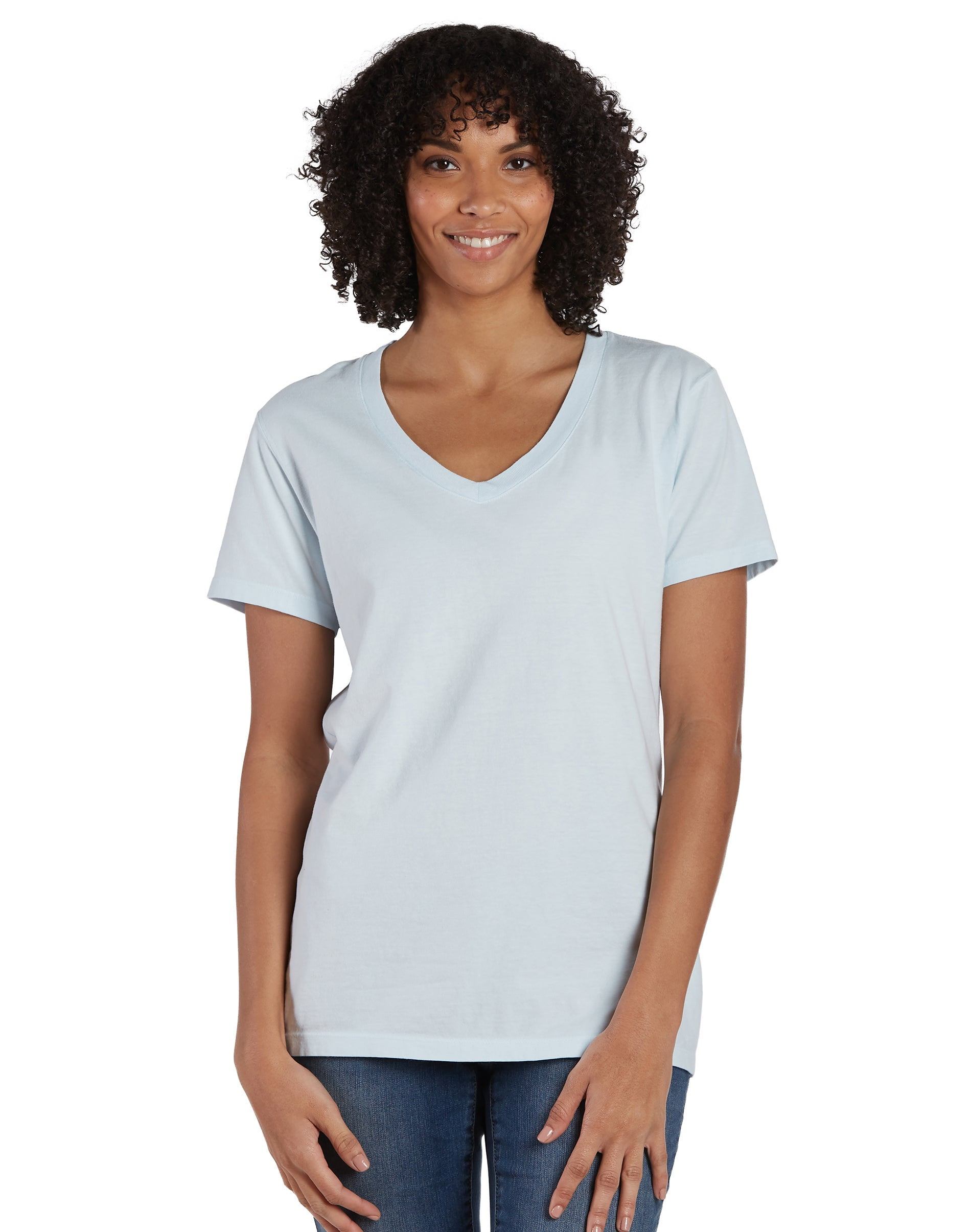 Hanes V-Neck T-Shirt Women's Garment Dyed Short Sleeve Tee Ringspun Cotton - Walmart.com