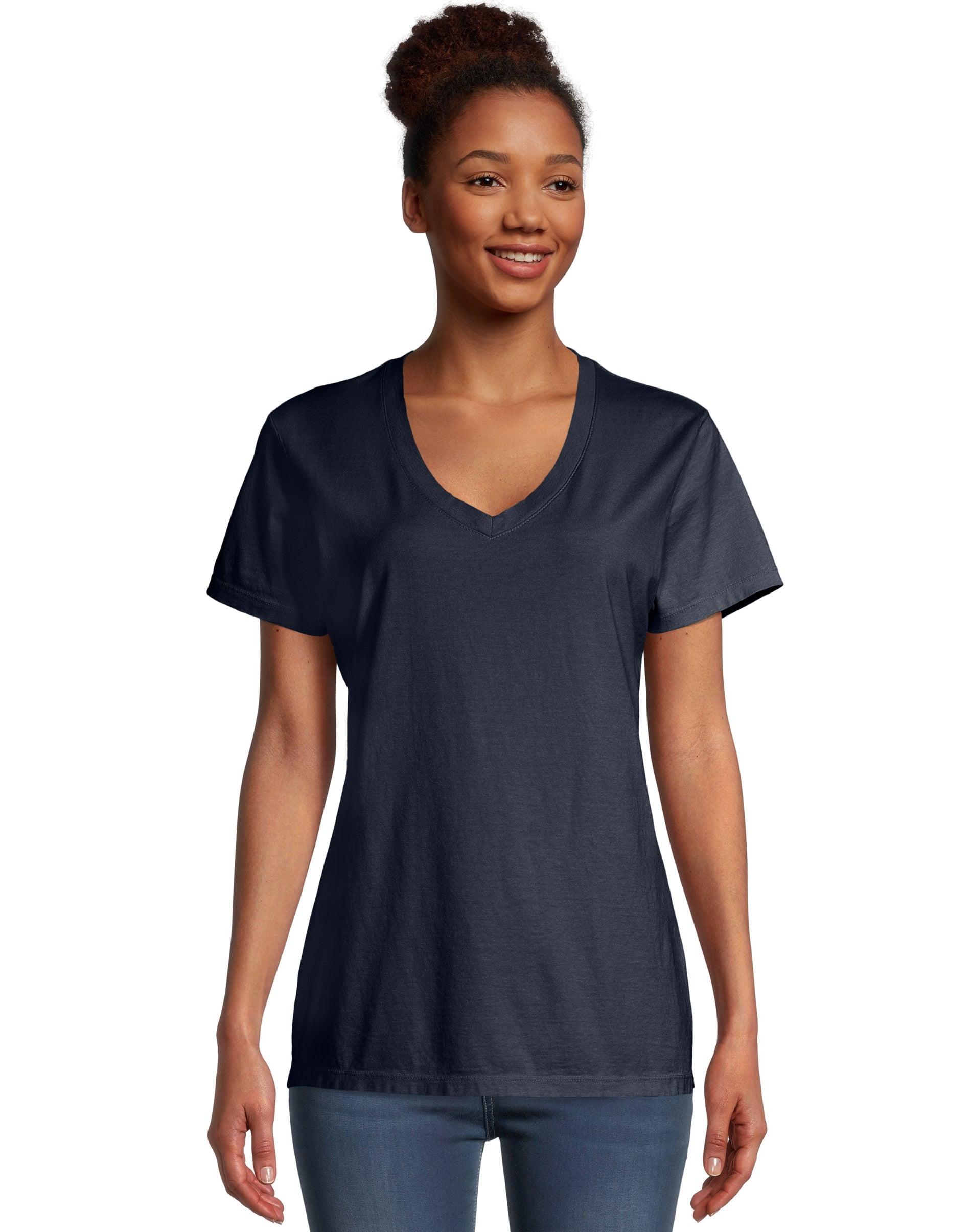 Hanes V-Neck T-Shirt Women's Garment Dyed Short Sleeve Tee Ringspun Cotton - Walmart.com