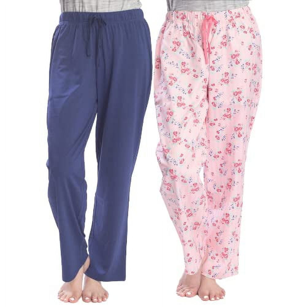 Hanes Women's Lounge Sleepwear, 2-Pack Solid and Pattern Wide Leg Pant Set, Navy and Floral, 1X ...