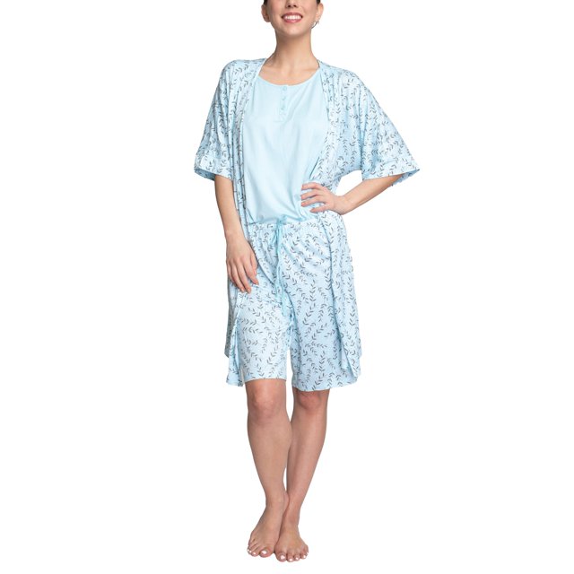 Hanes Women's 3 Piece Comfort Sleep Travel Top and Bottom Lounging Set ...