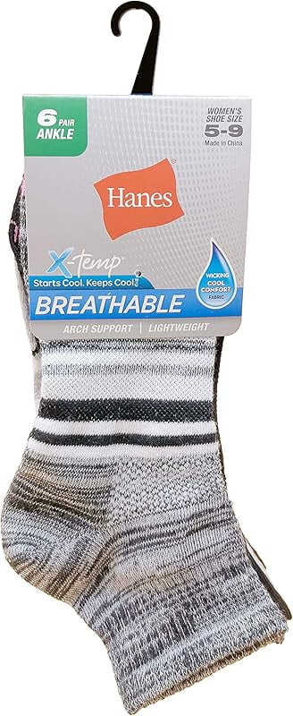 Hanes Women's 6-Pair Lightweight Breathable Ventilation Ankle Socks ...