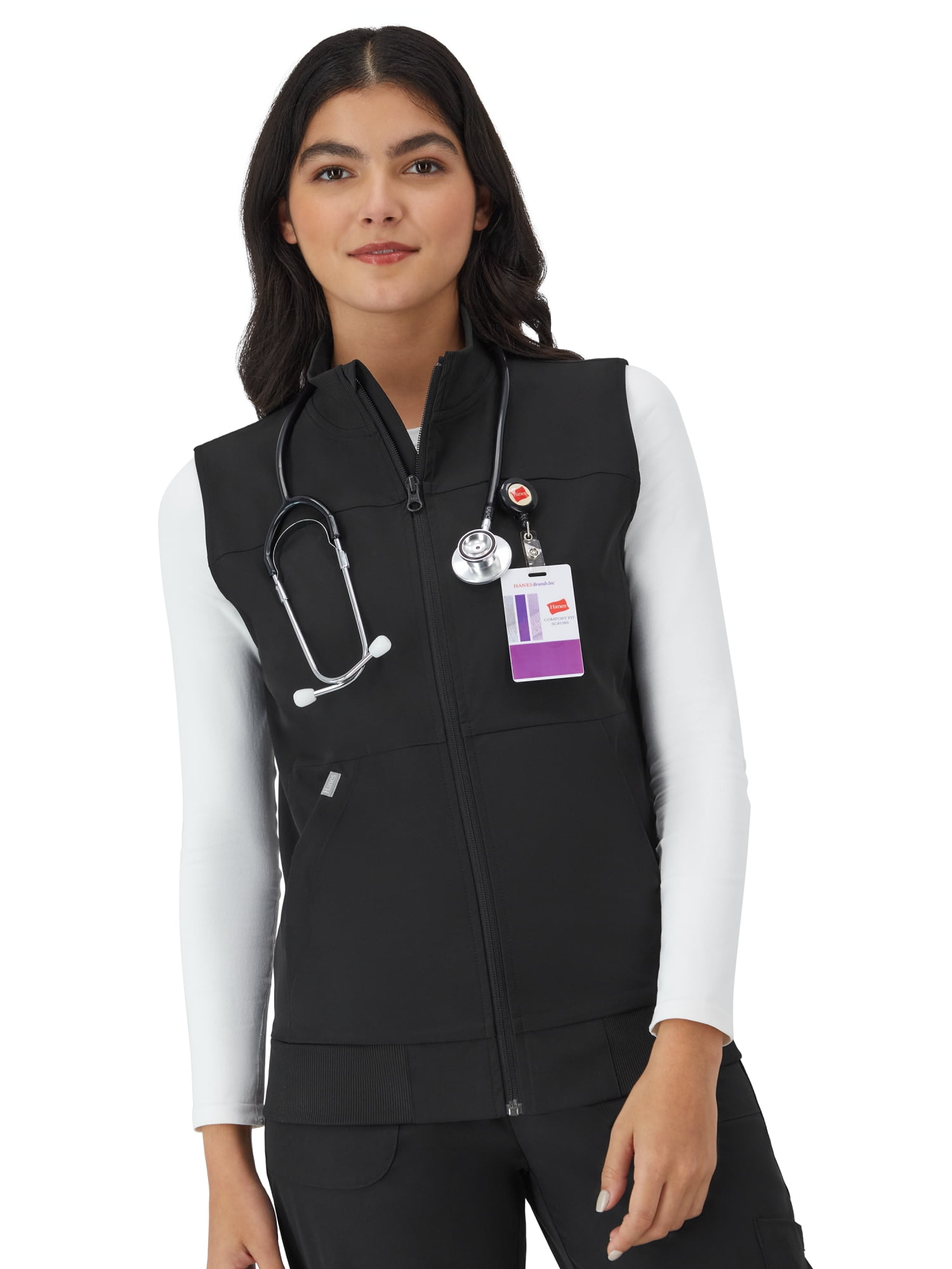 Hanes Womens Scrubs Zip-Front Scrub Vest, Pockets, Comfort Fit, Inner ...