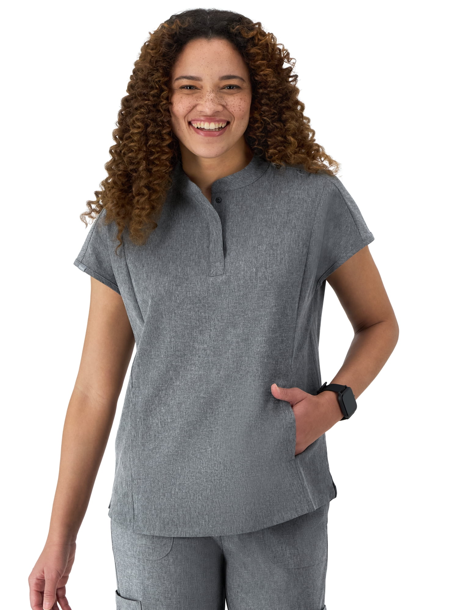 Hanes Women's Comfort Fit Scrub Top, Mandarin Collar, Short Sleeve ...